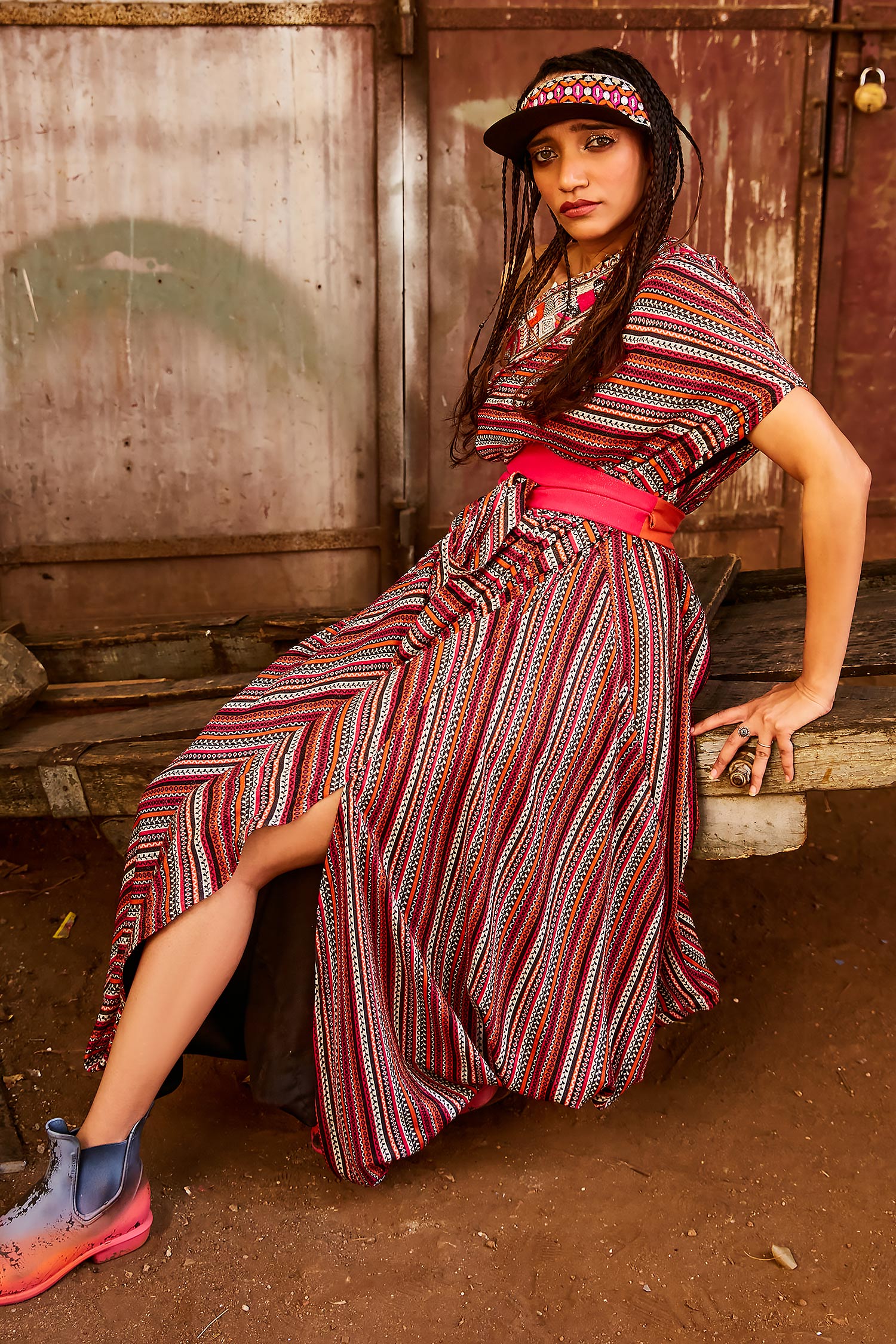 Buy SVA by Sonam & Paras Modi Multi Color Crepe Bohemian Stripe Print ...