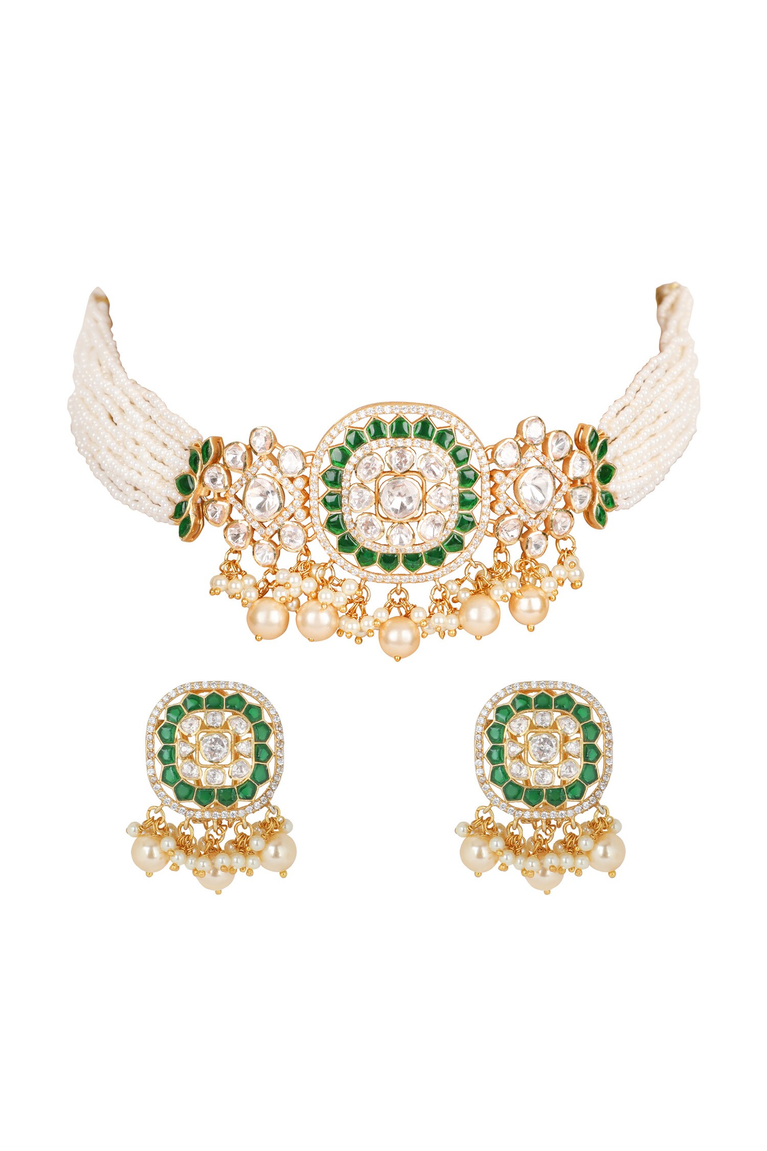 Buy Polki Embellished Choker Necklace Set by Sica Jewellery at Aza Fashions