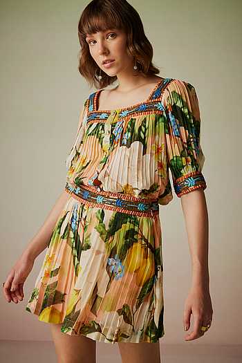 Buy Verb by Pallavi Singhee Multi Color Poly Georgette Floral Print And ...