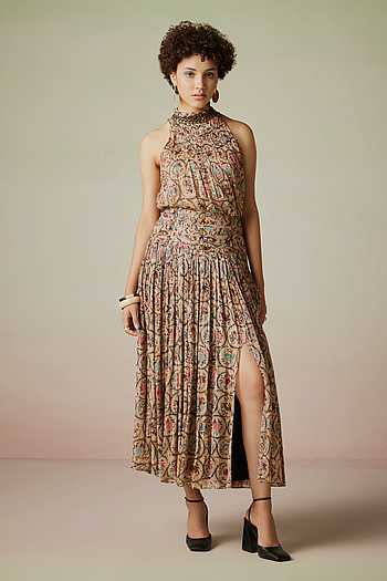 Buy Verb by Pallavi Singhee Multi Color Viscose Lurex Georgette Floral ...