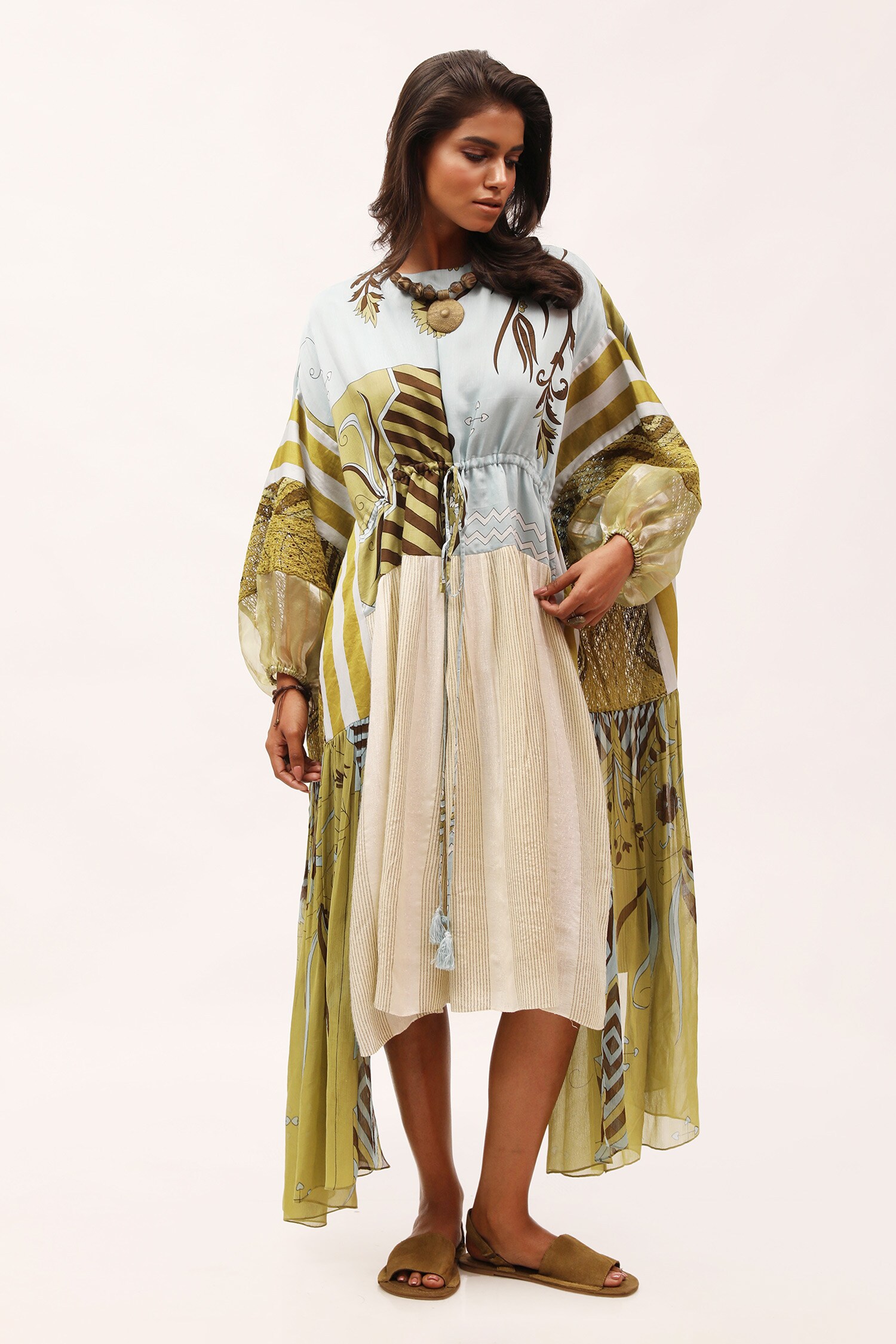 Buy Kritika Murarka Beige Cotton Printed High-low Midi Dress Online ...