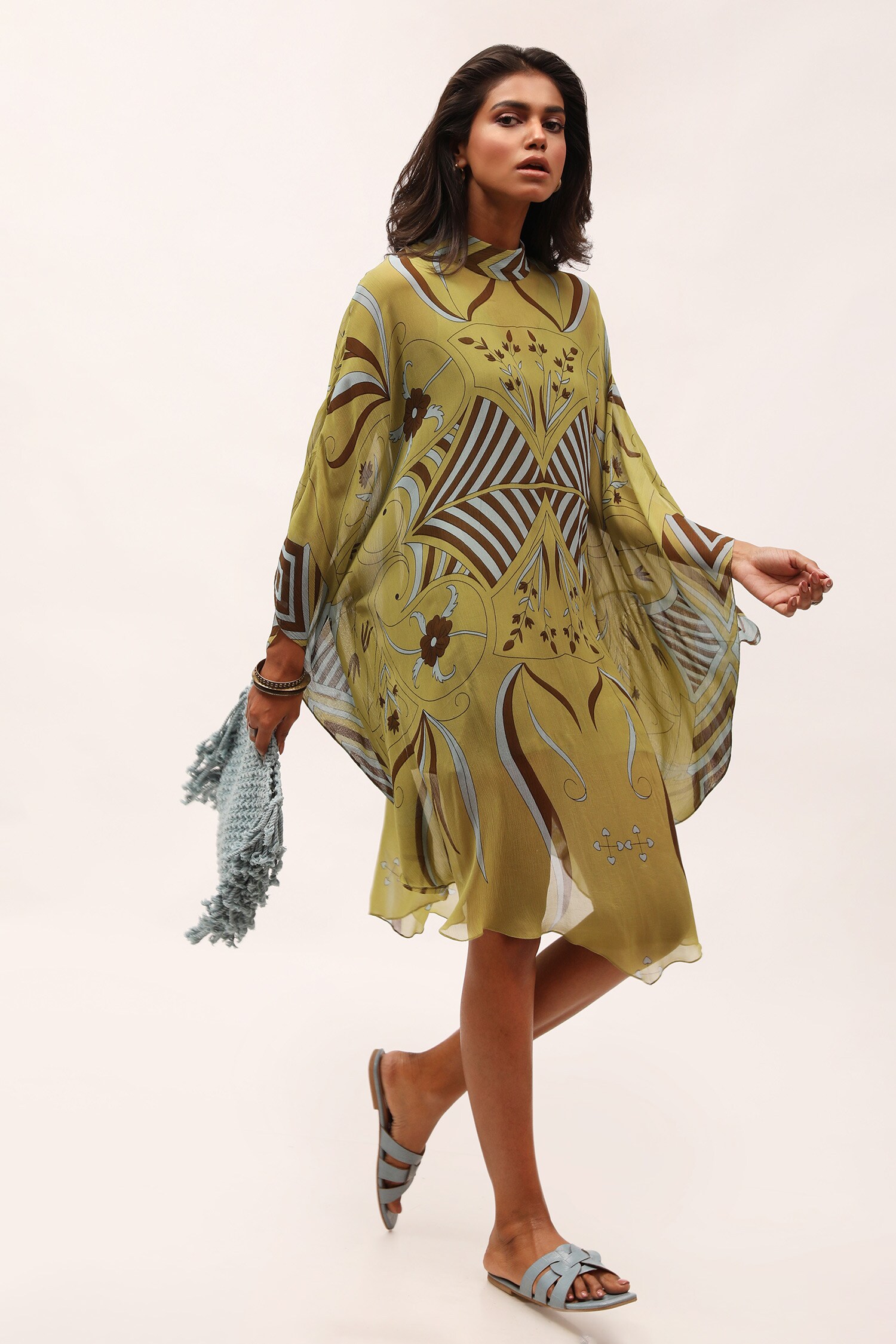 Buy Kritika Murarka Green Floral Print Chiffon Dress With Slip Online ...