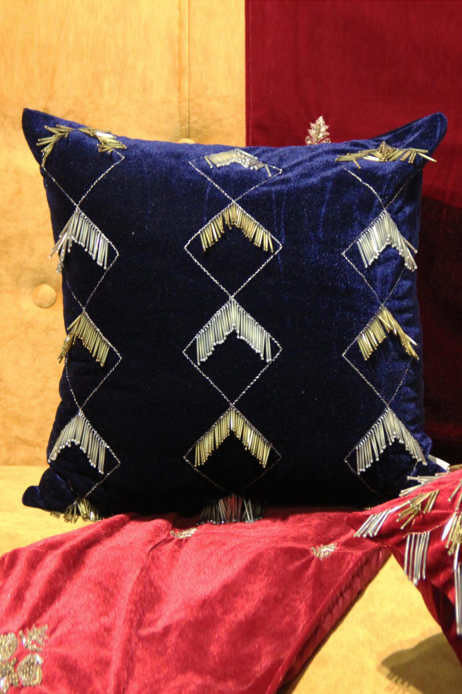 Buy Fringe Detailed Square Cushion Cover by ALCOVE at Aza Fashions