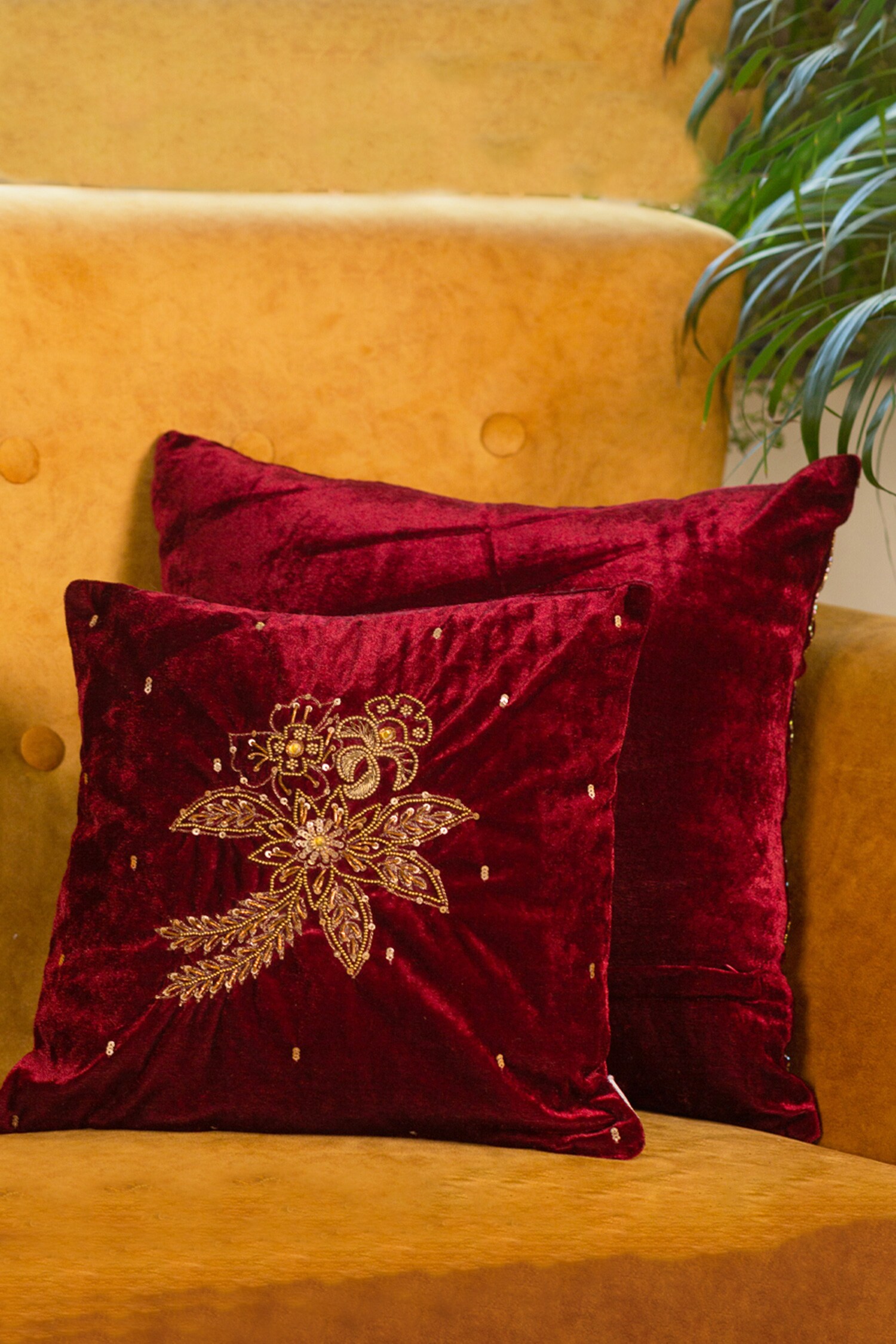 Buy Floral Embroidered Square Cushion Cover by ALCOVE at Aza Fashions