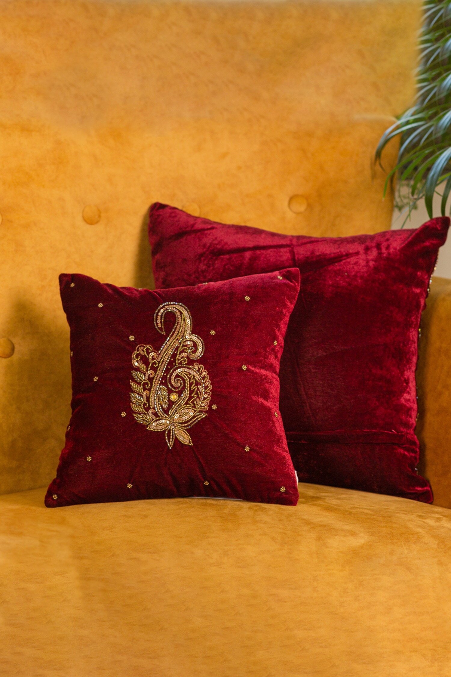 Buy Floral Sequin Embroidered Square Cushion Cover by ALCOVE at Aza ...