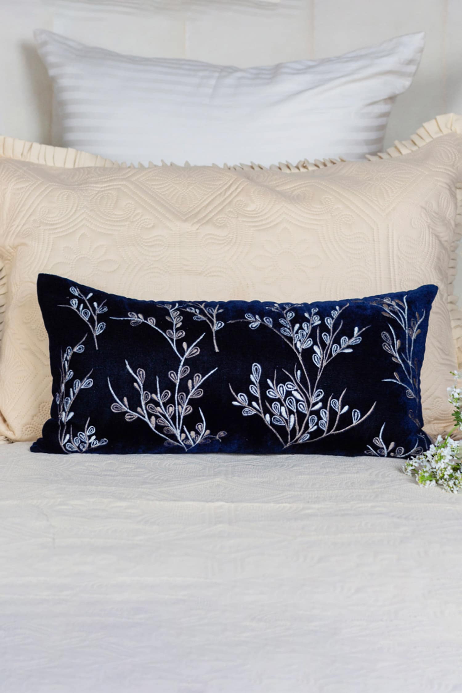 Buy Paisley Embroidered Rectangle Cushion Cover by ALCOVE at Aza Fashions