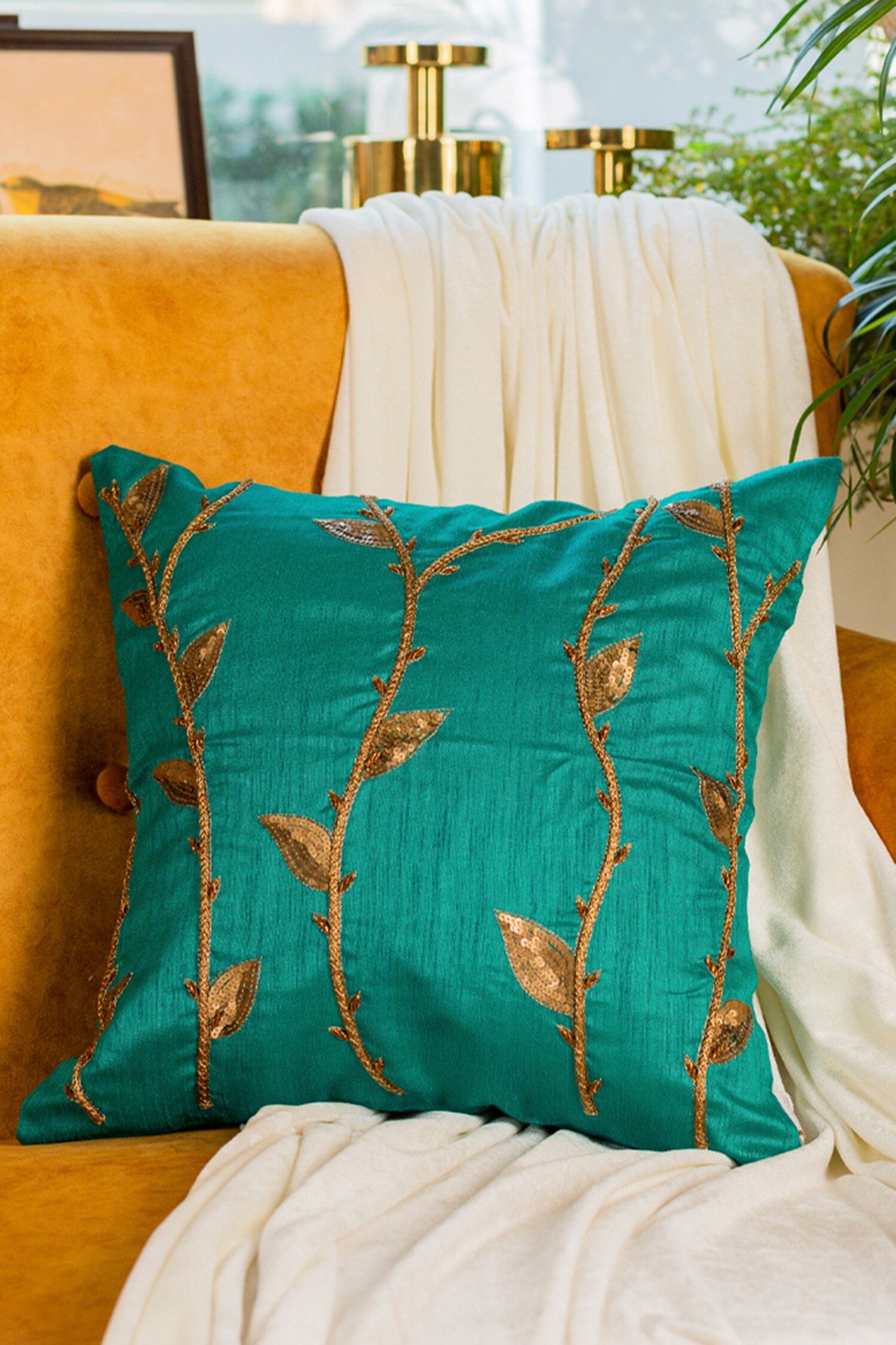 Buy Embroidered Cushion Cover by ALCOVE at Aza Fashions
