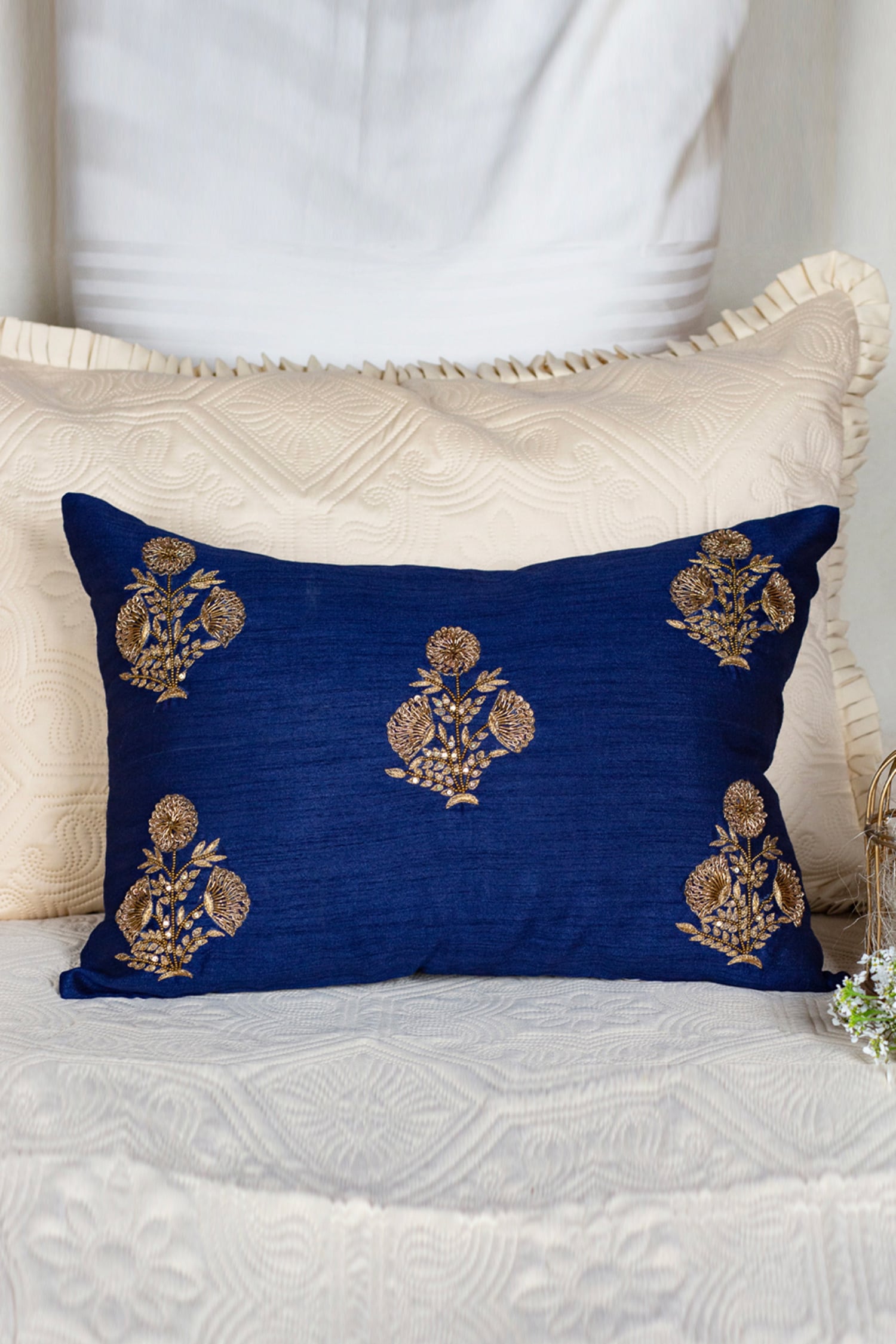 Buy Zardozi Embroidered Cushion Cover by ALCOVE at Aza Fashions