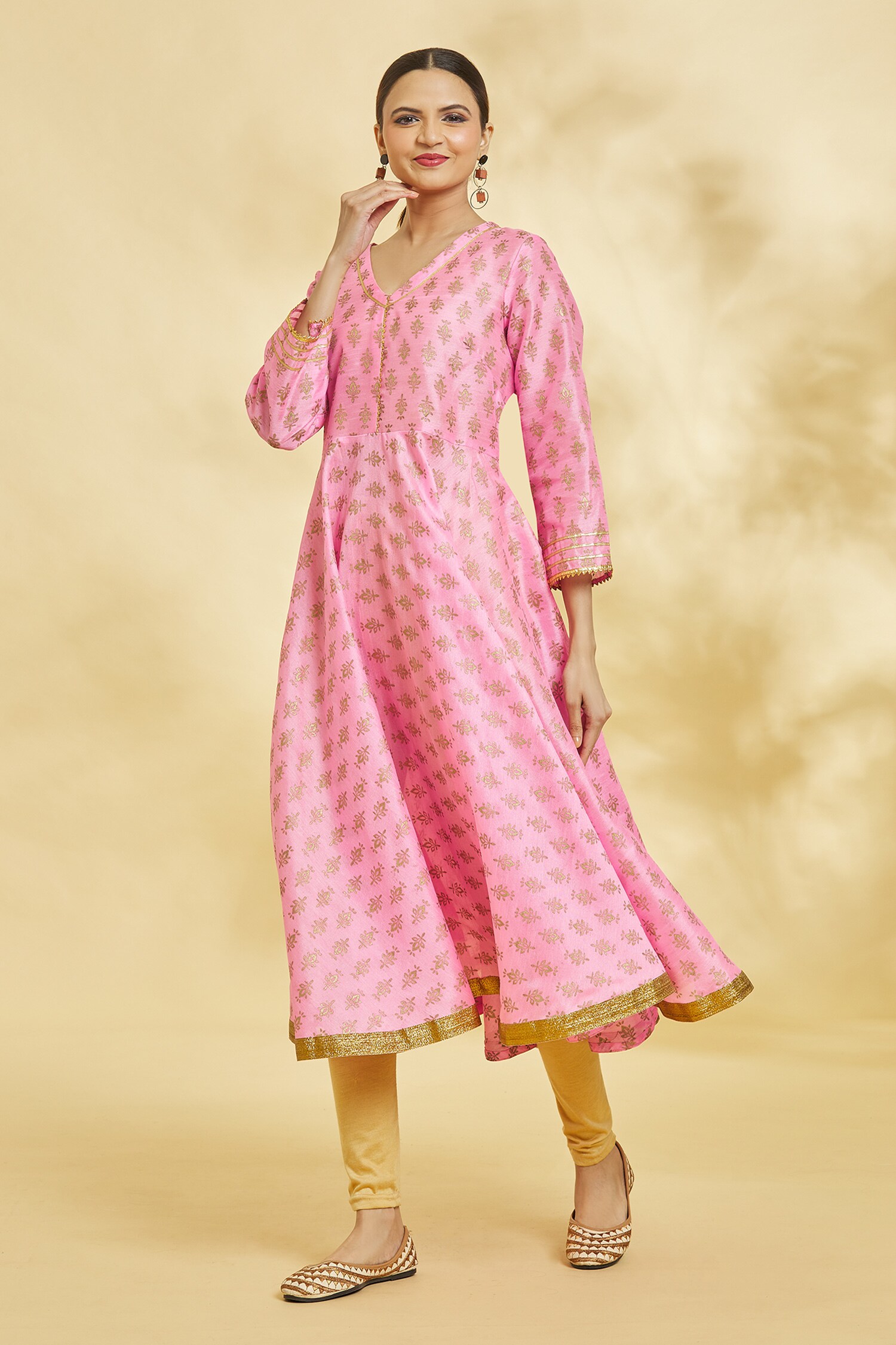 Buy Naintara Bajaj Pink Silk Floral Motif Print Anarkali Online | Aza ...