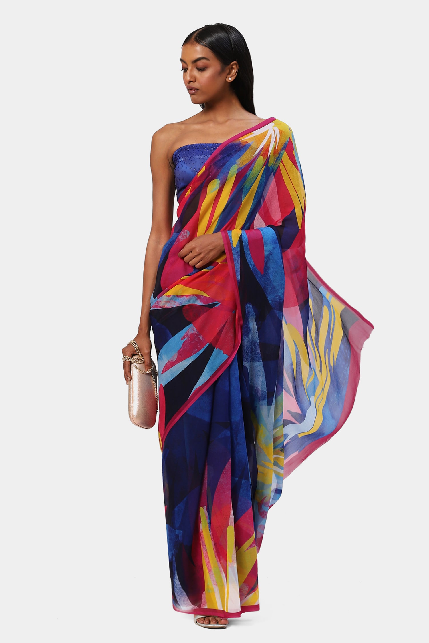 Buy Satya Paul Blue Chiffon Lava Abstract Print Saree Online | Aza Fashions