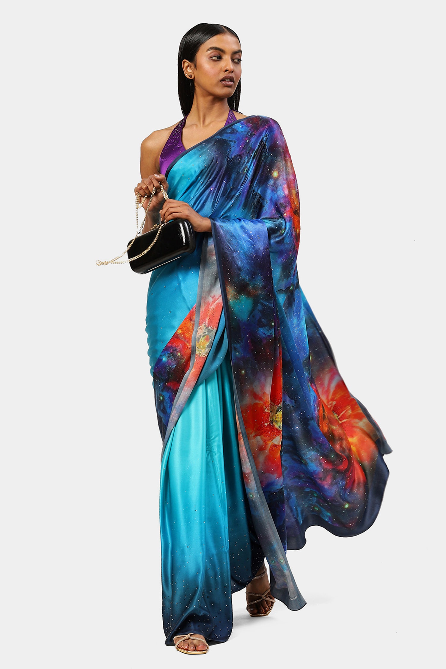 Buy Satya Paul Blue Georgette Satin The Embellished Space Saree Online ...