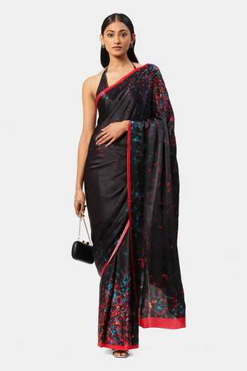 Buy Satya Paul Grey Georgette Satin The Embellished Mercurial Saree ...