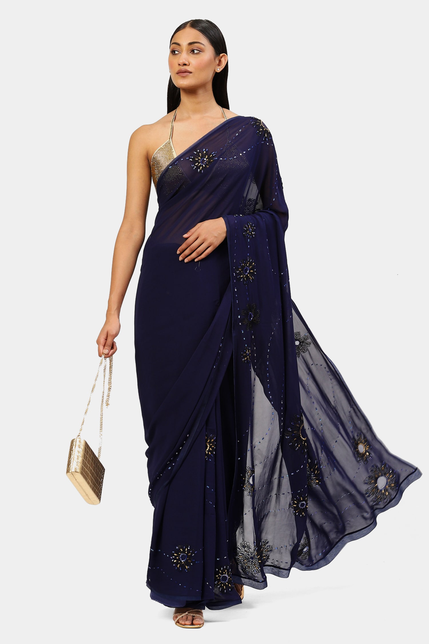 Buy Satya Paul Blue Viscose Georgette Embellished Night Air Saree ...
