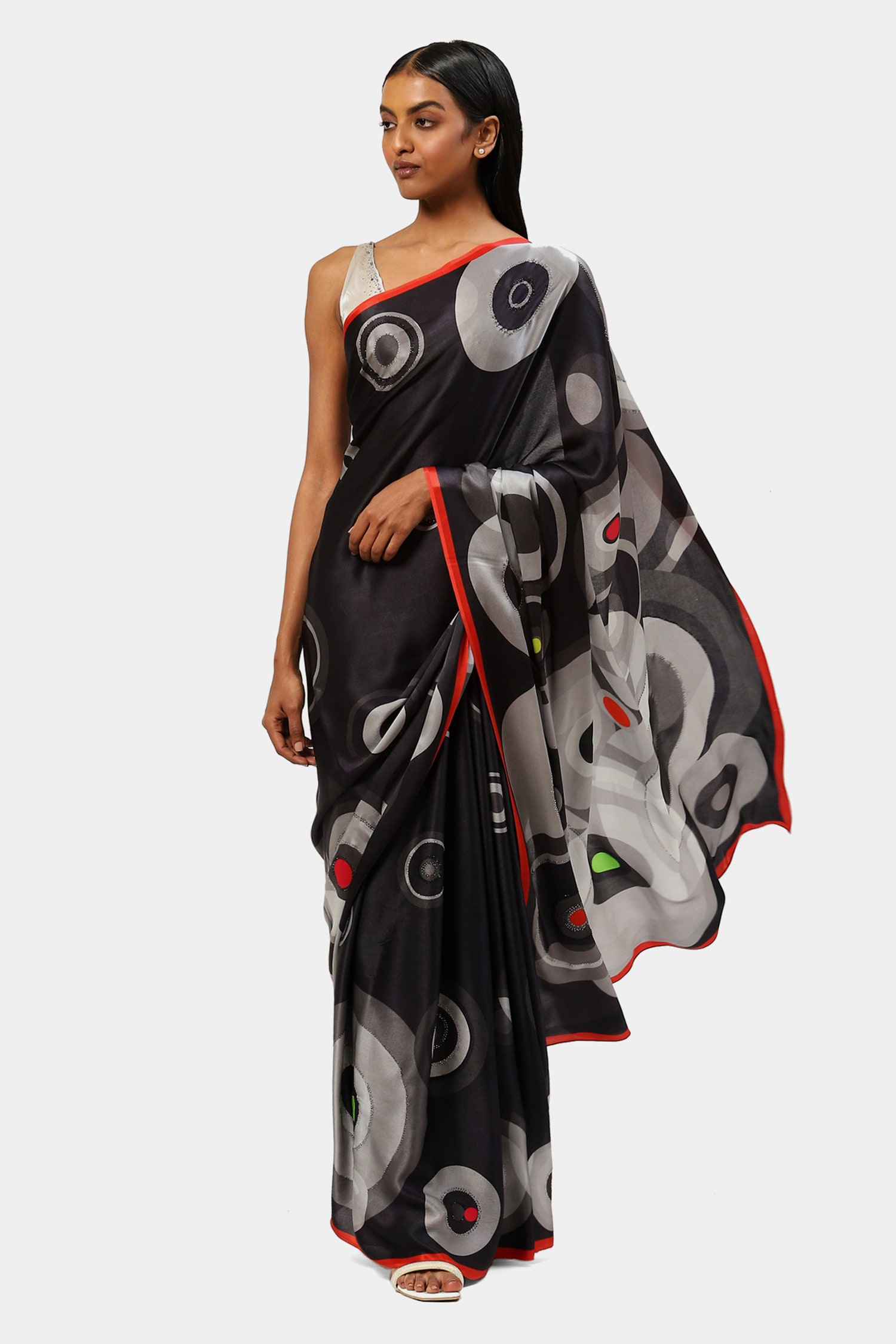 Buy Satya Paul Black Georgette Satin Circular Print Bubbly Saree Online ...