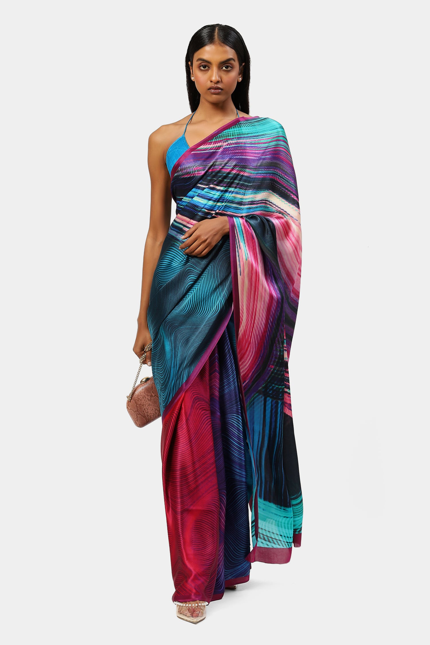 Buy Satya Paul Magenta Georgette Satin Space Illusion Print Saree ...