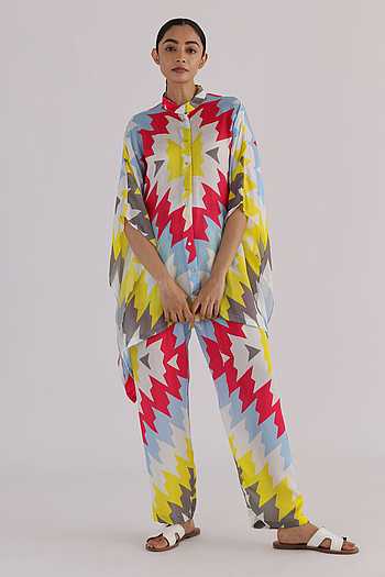 Buy Studio Moda India White Bemberg Aztec Pattern Pant Online | Aza ...