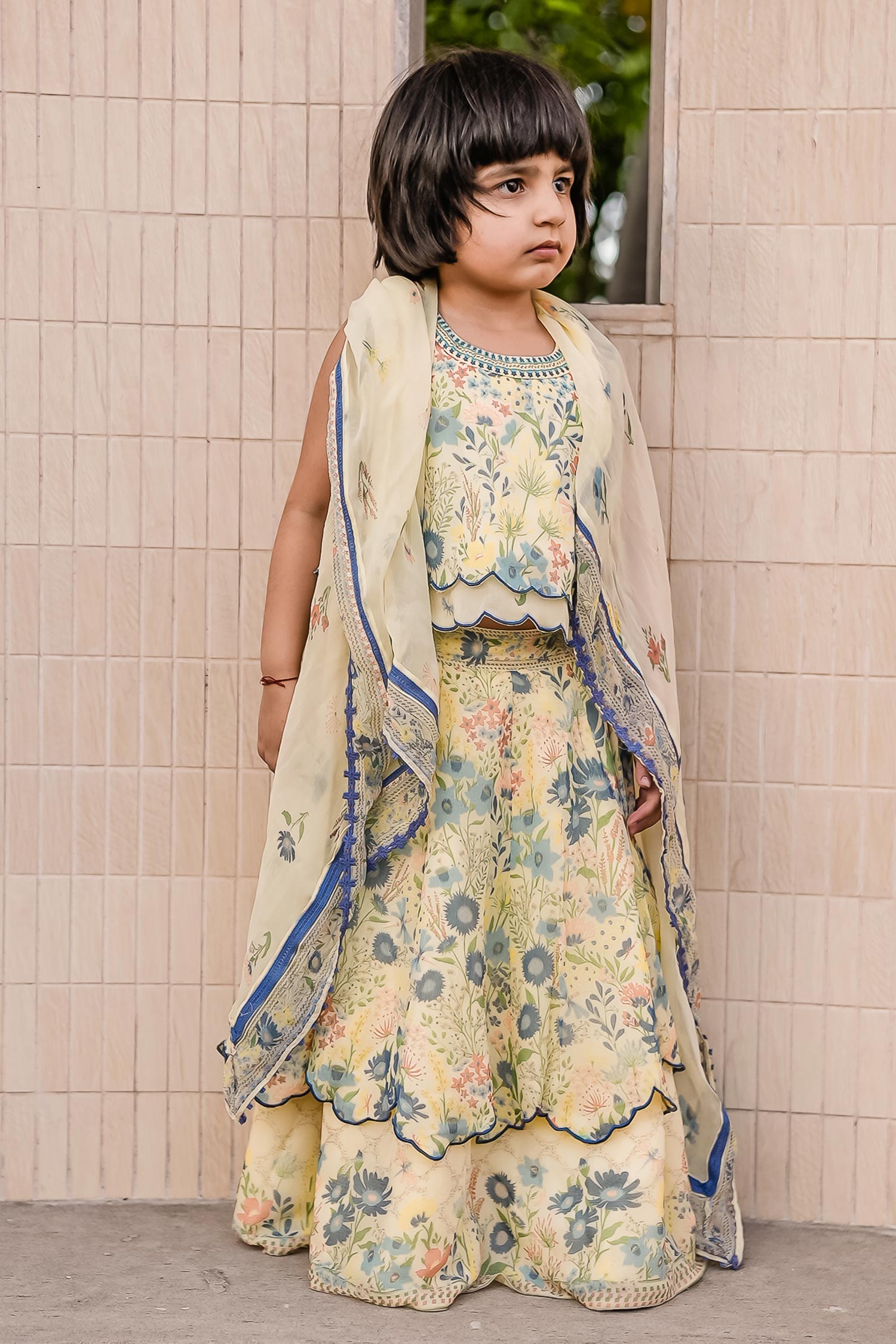Buy Baise Gaba Yellow Angie Floral Print Lehenga Set For Girls Online ...