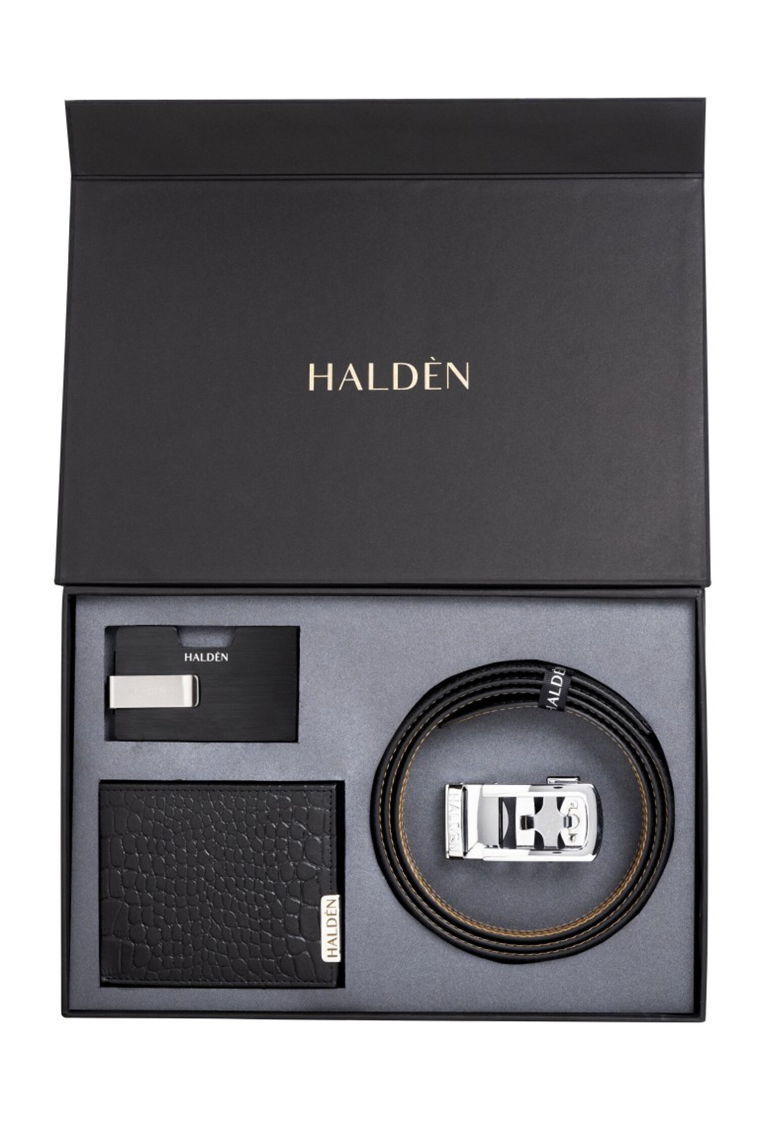 Buy HALDN Black Card Holder And Belt Combo Gift Box Set Online | Aza ...