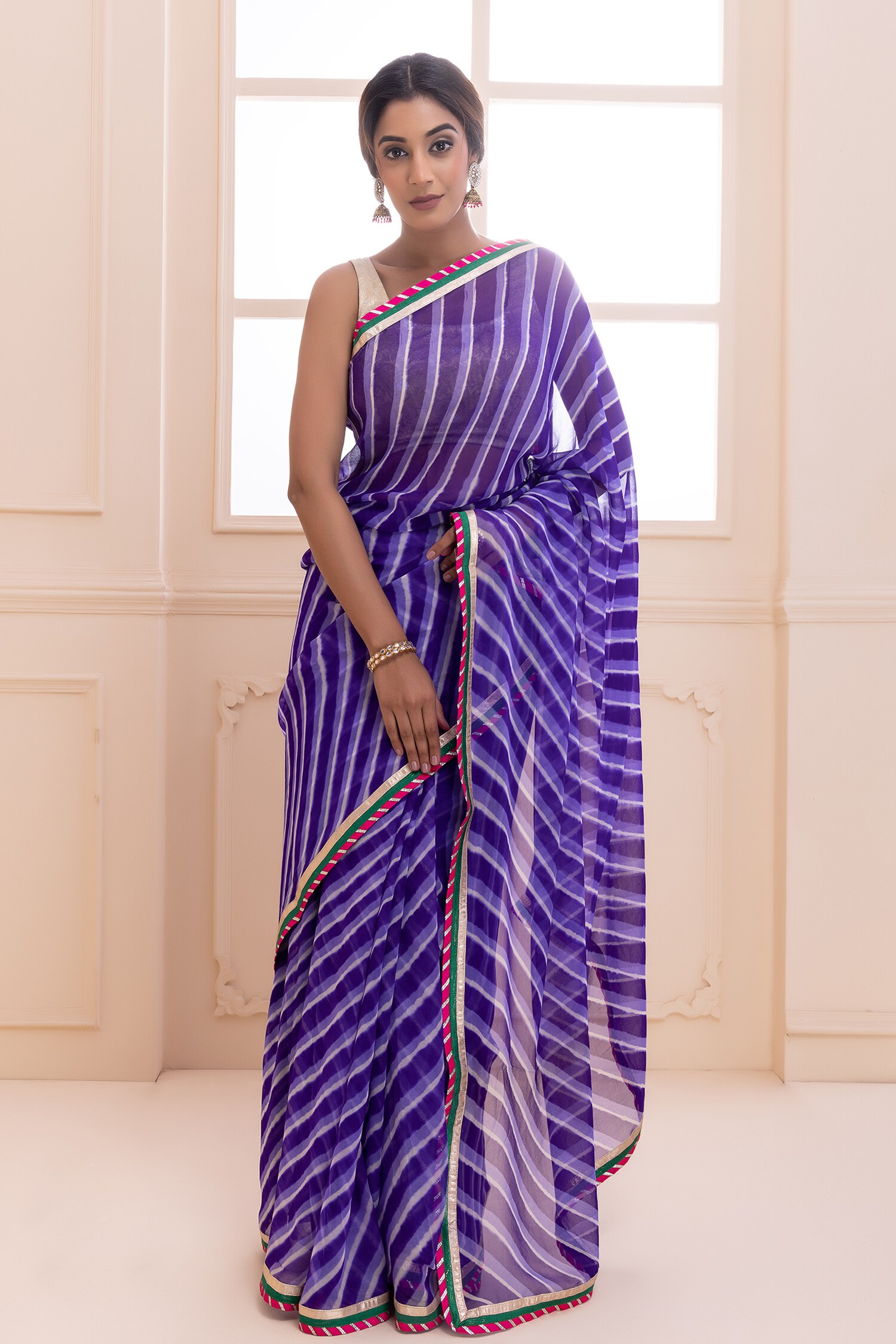 Buy Leheriya Saree With Unstitched Blouse Fabric by Geroo Jaipur at Aza ...
