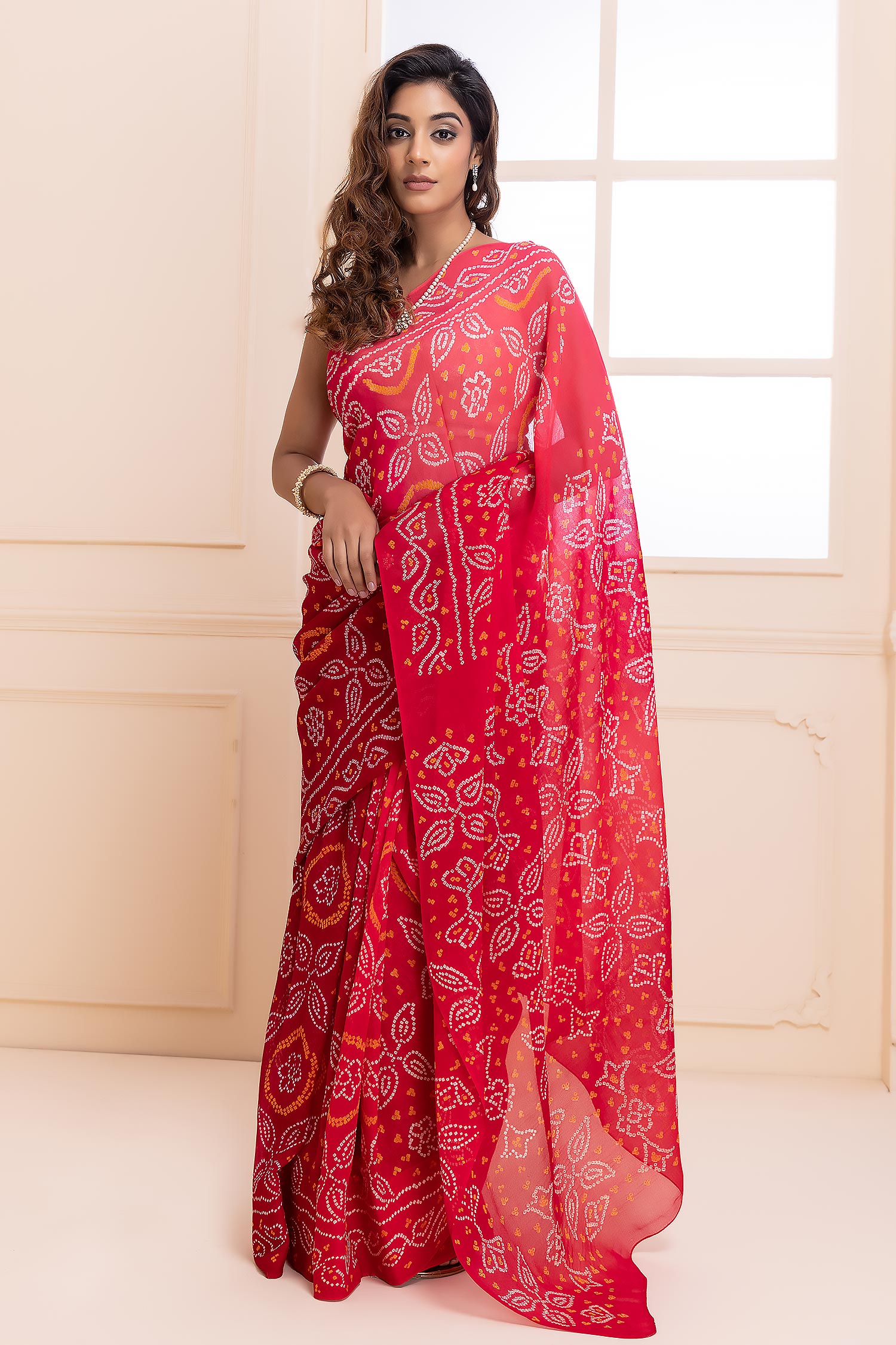 Buy Bandhani Dyed Saree With Unstitched Blouse Fabric by Geroo Jaipur ...