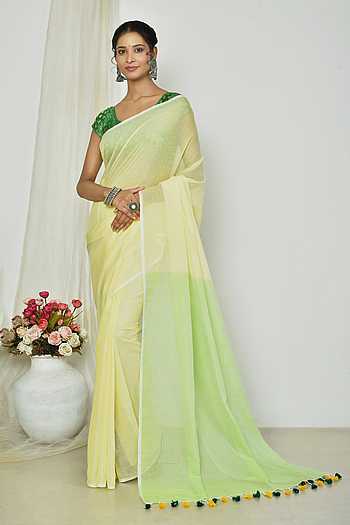 Buy Nazaakat by Samara Singh Multi Color Mulmul Cotton Colorblock Saree ...