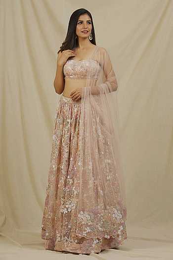 Buy Rohini Bedi Beige Net Sequin Embroidered Lehenga Set Online | Aza ...