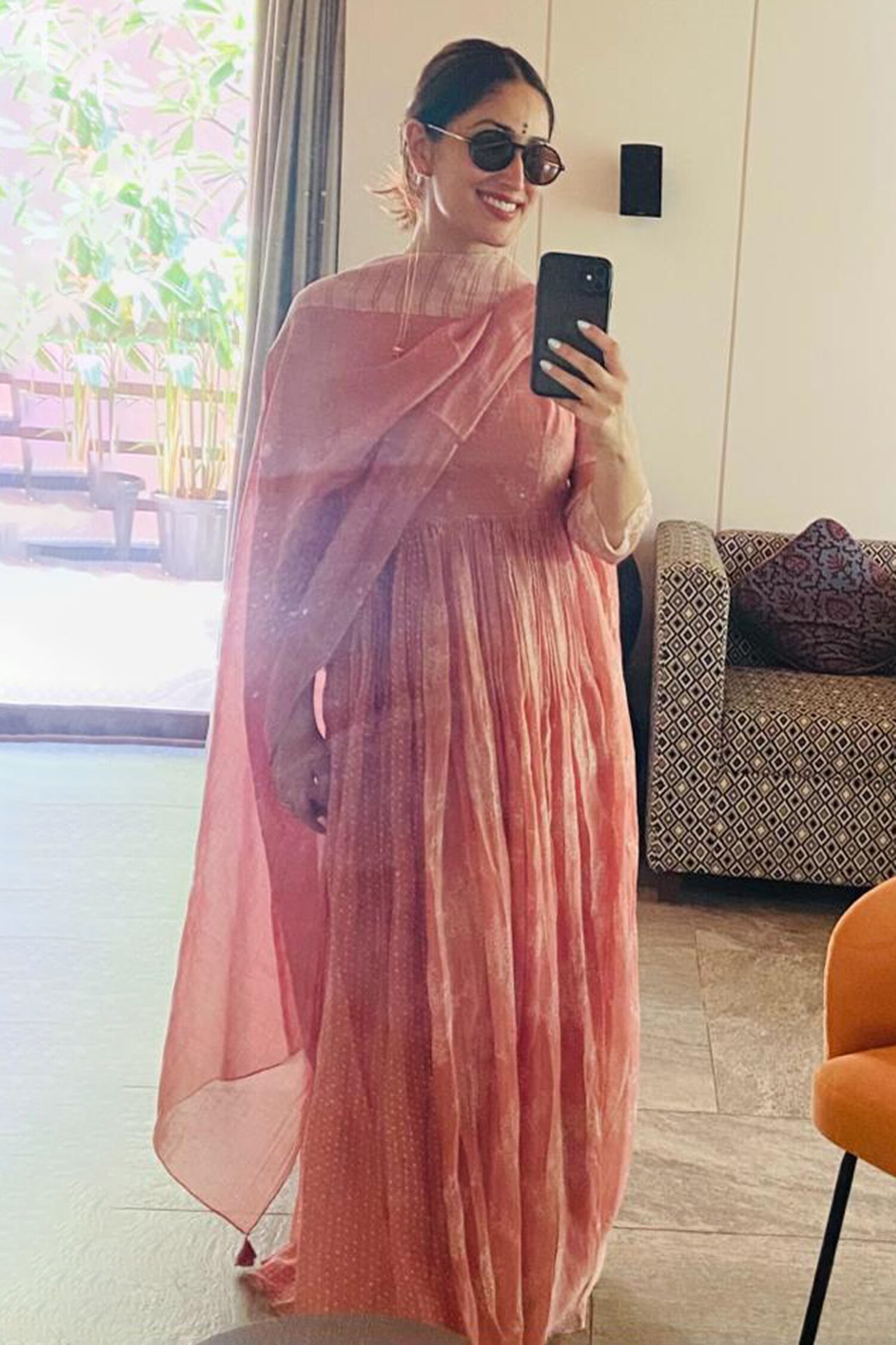 Buy Vaayu Pink Cotton Muslin Floral Print Anarkali With Dupatta Online ...