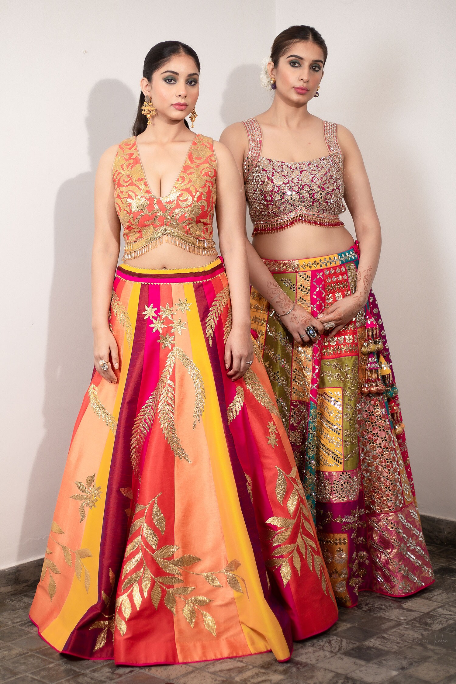 Buy Vandana Sethi Multi Color Dupion Silk Mirrorwork Embellished ...