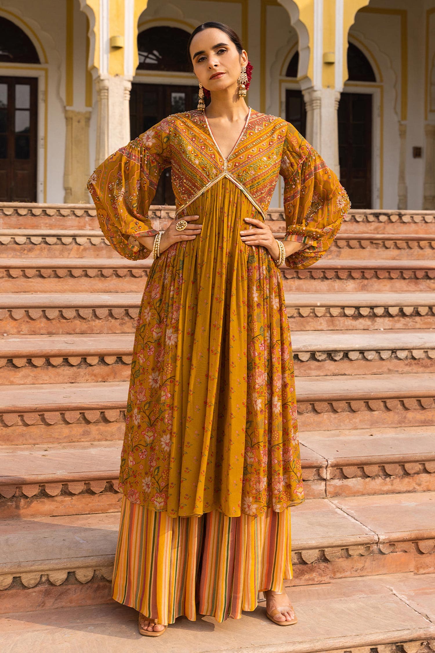 Buy Printed Anarkali & Palazzo Set by Sandhya Shah at Aza Fashions