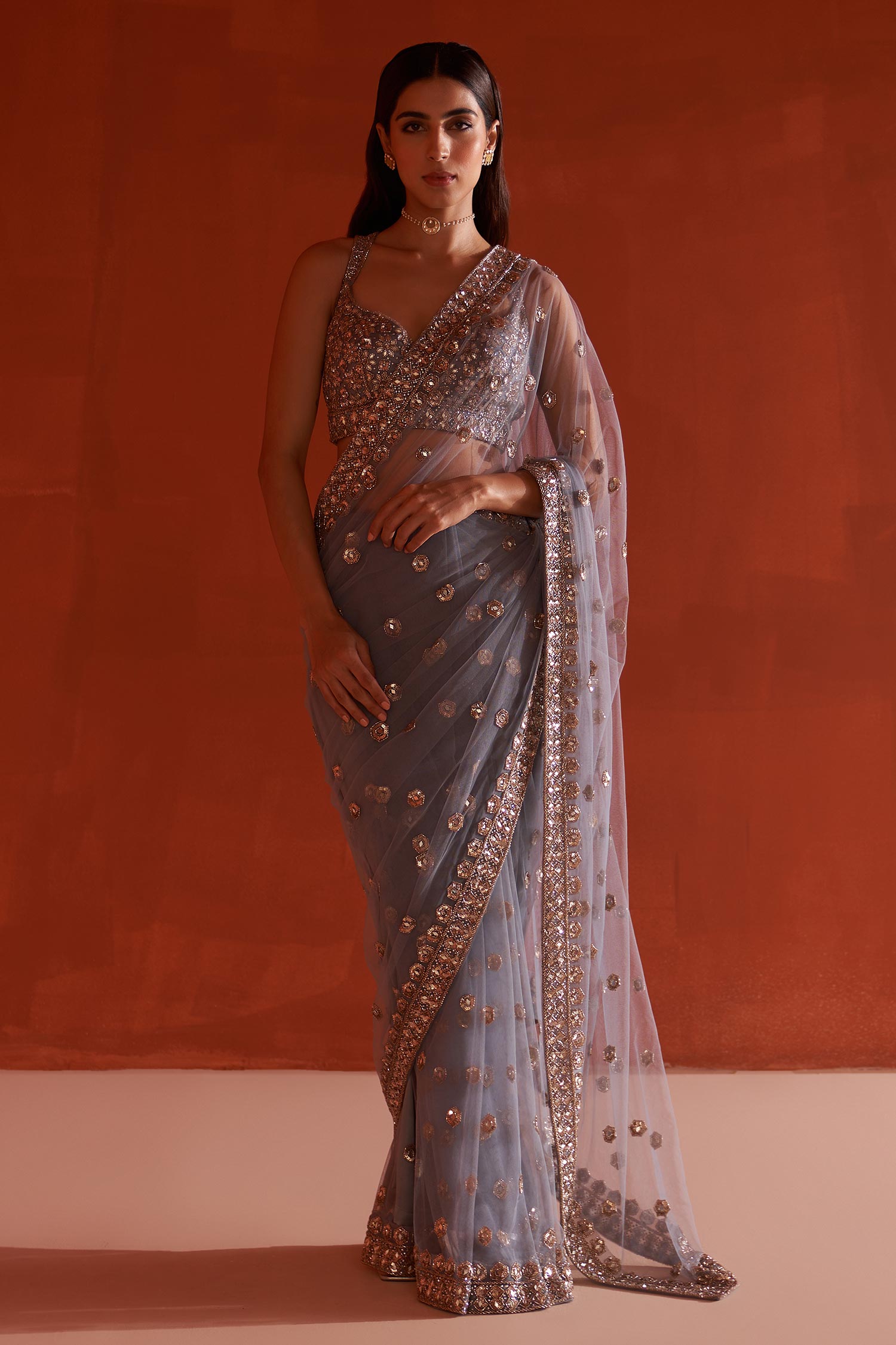 Buy Cutdana Embroidered Saree With Blouse by Angad Singh at Aza Fashions