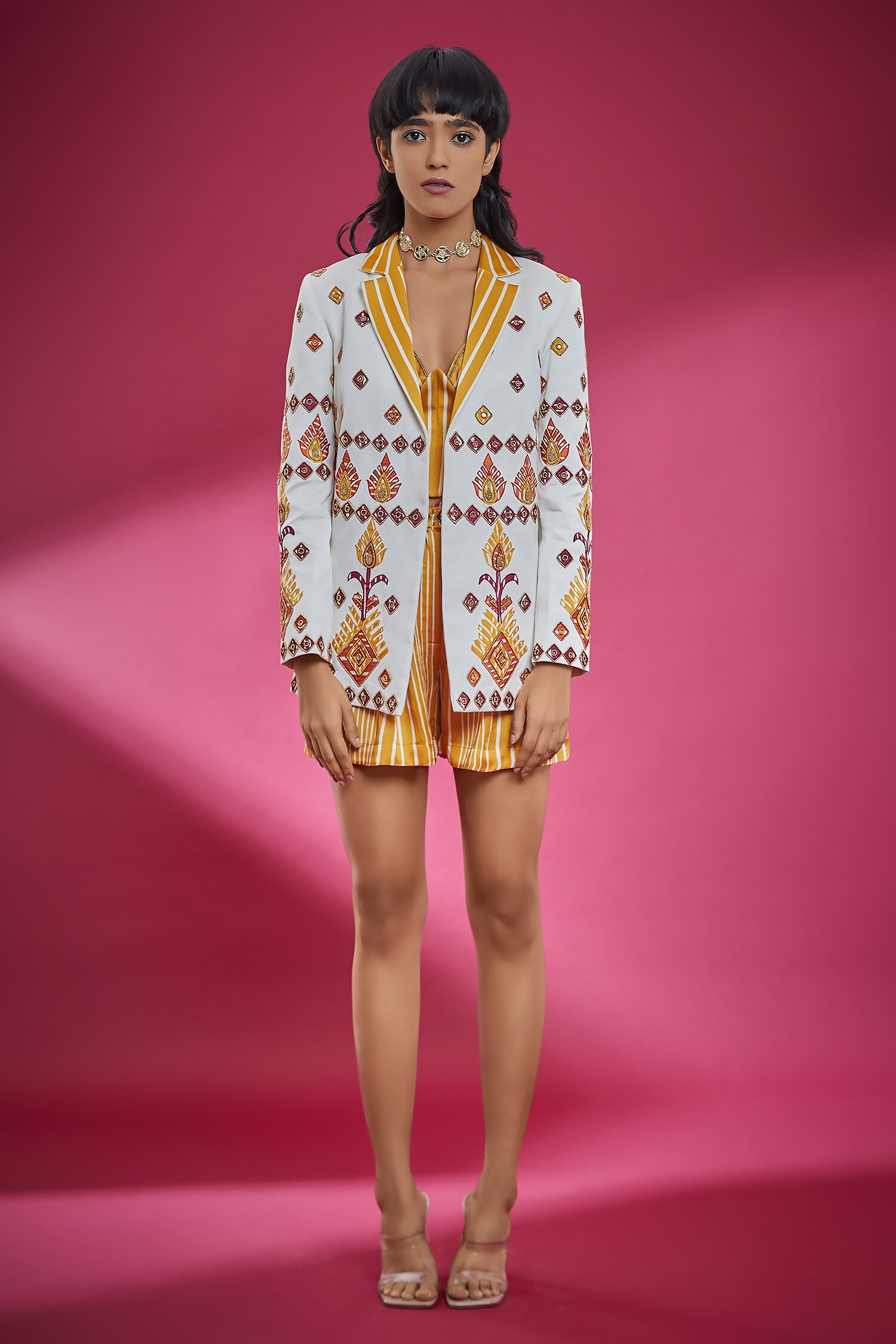 Buy Peacock Feather Motif Embroidered Blazer by Surily G at Aza Fashions