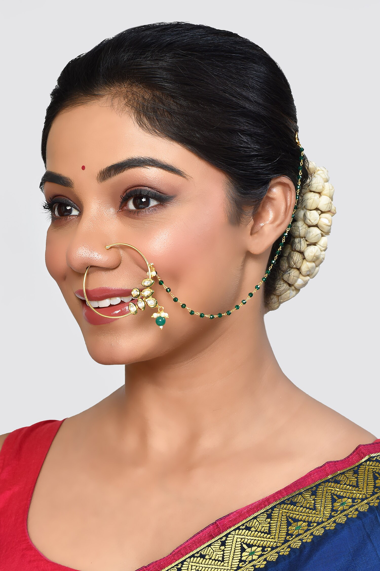 Buy Bead Drop Nose Ring With Chain by Samyukta Singhania at Aza Fashions