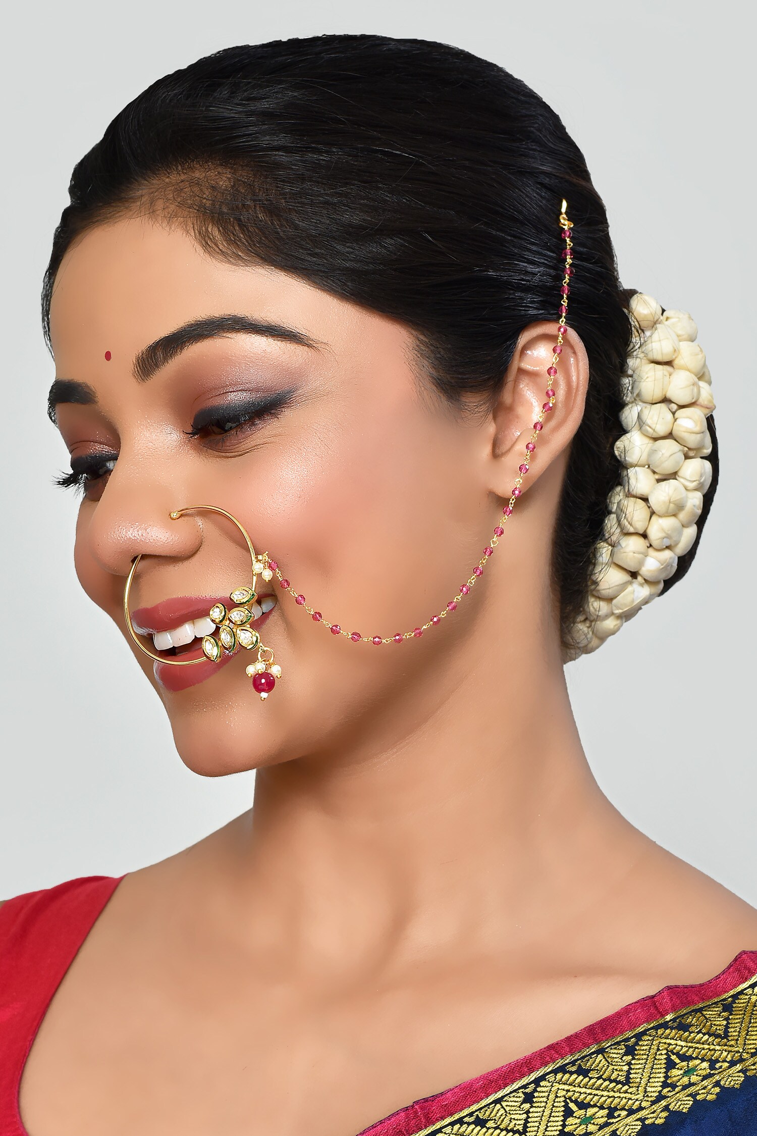 Buy Bead Drop Nose Ring With Chain by Samyukta Singhania at Aza Fashions