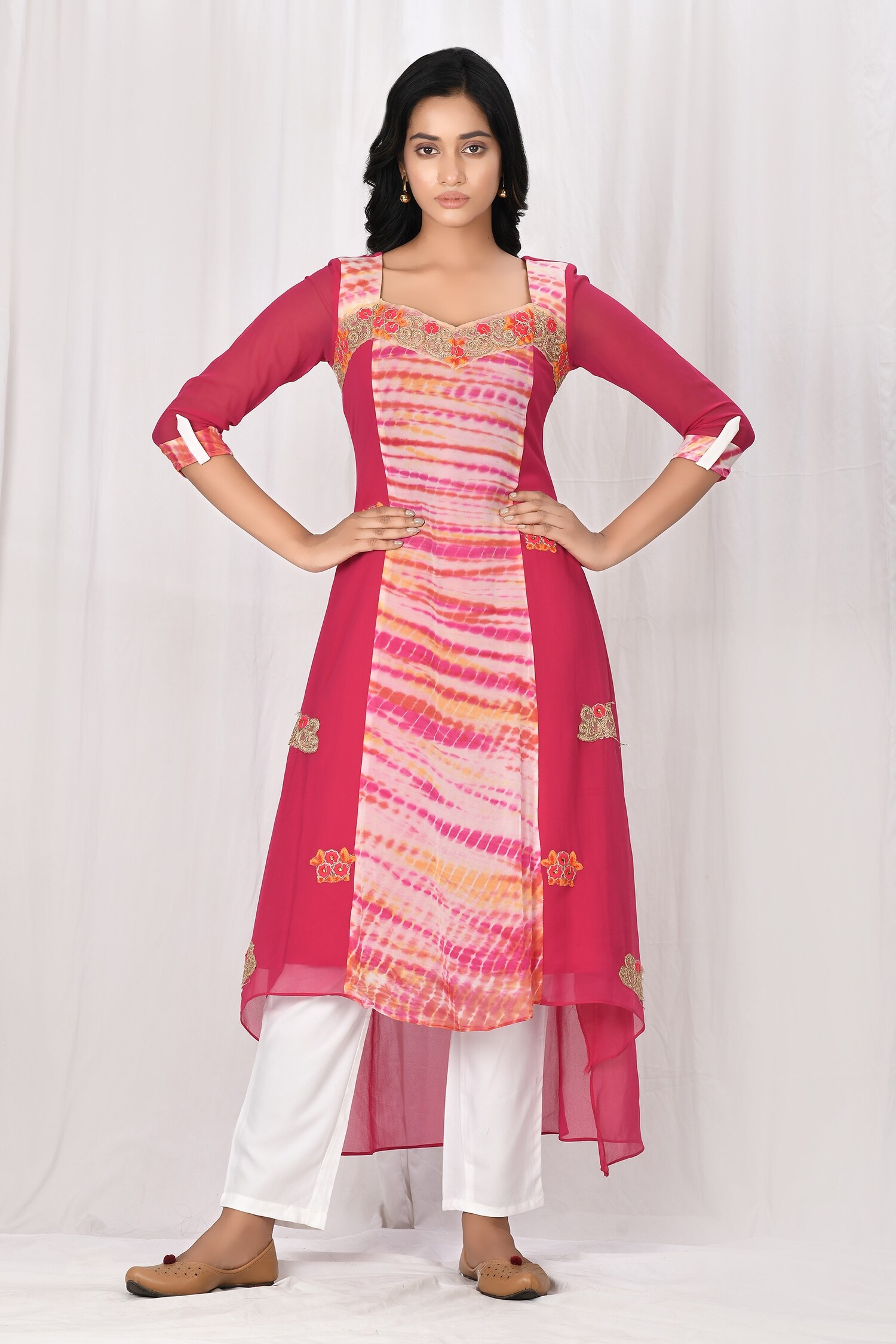 Buy Naintara Bajaj Pink Georgette Asymmetric Tunic Online | Aza Fashions