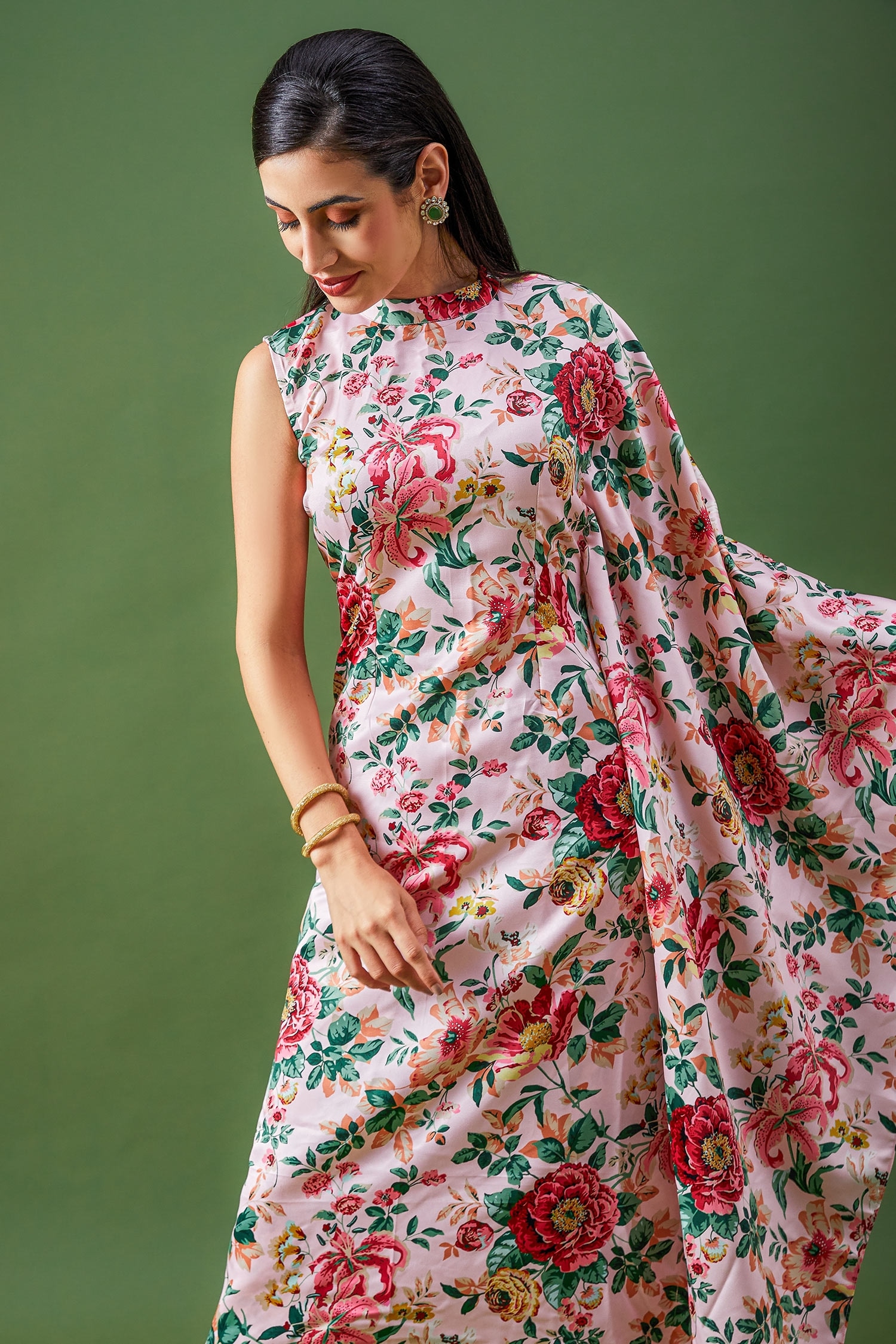 Buy Fuga Pink Satin Zarah Vintage Floral Print Tunic And Pant Set ...