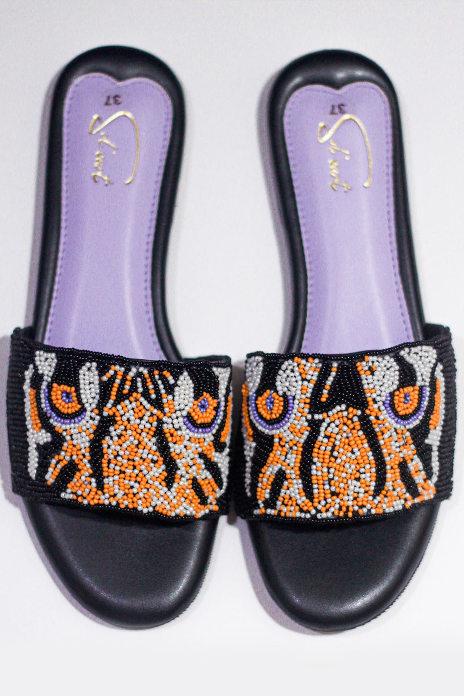 Buy Soleart Eyes Of The Tiger Hand Embroidered Sliders Online | Aza ...