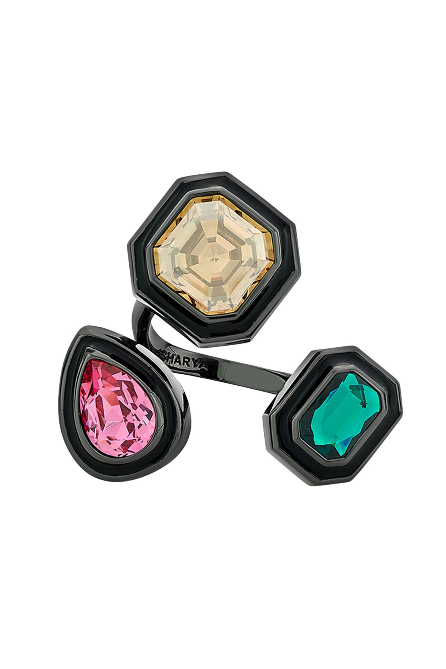 Buy Isharya Banger Triple Crystal Embellished Ring Online | Aza Fashions