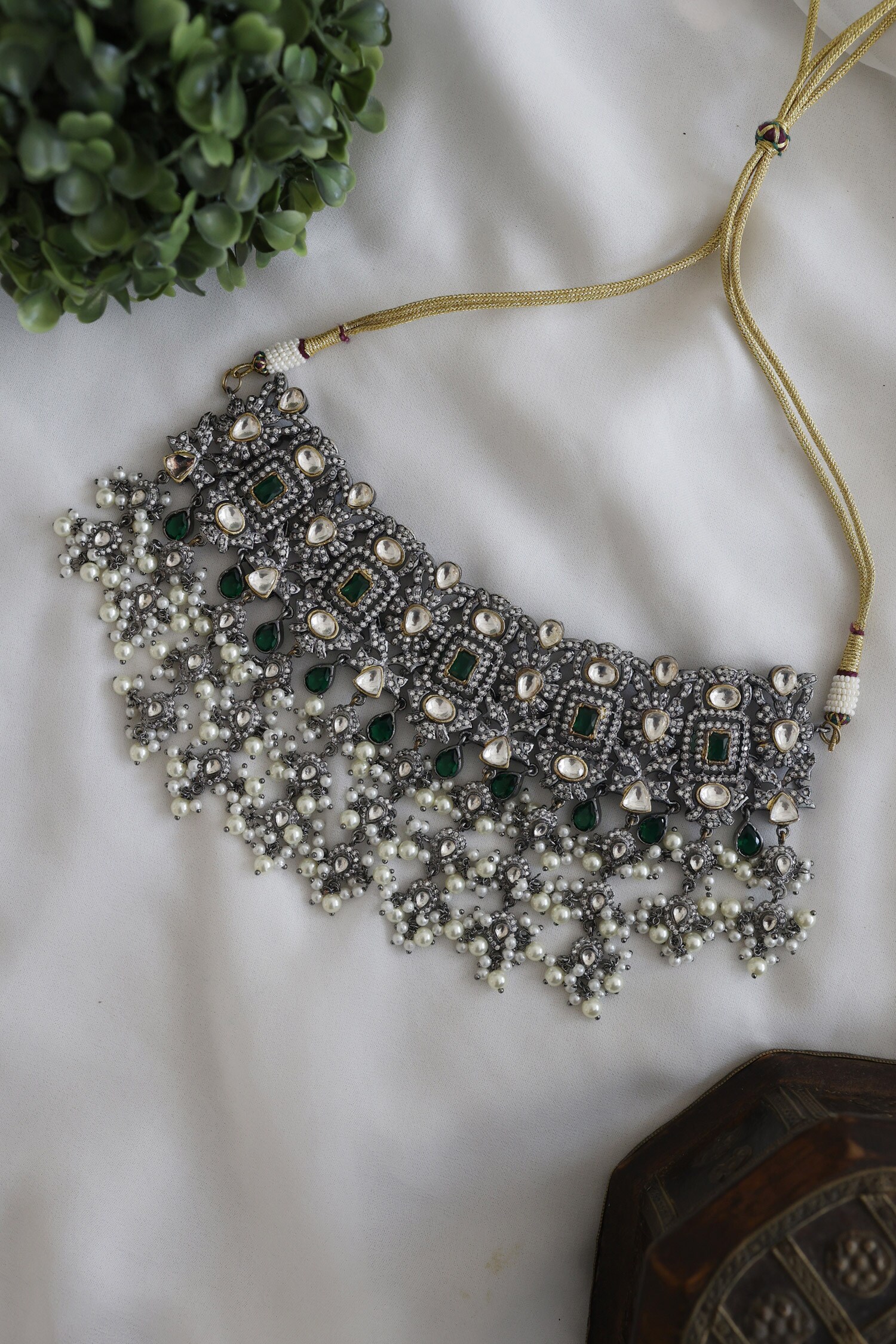 Buy Phiroza Yasmin Victorian Polki Pearls Necklace Online | Aza Fashions