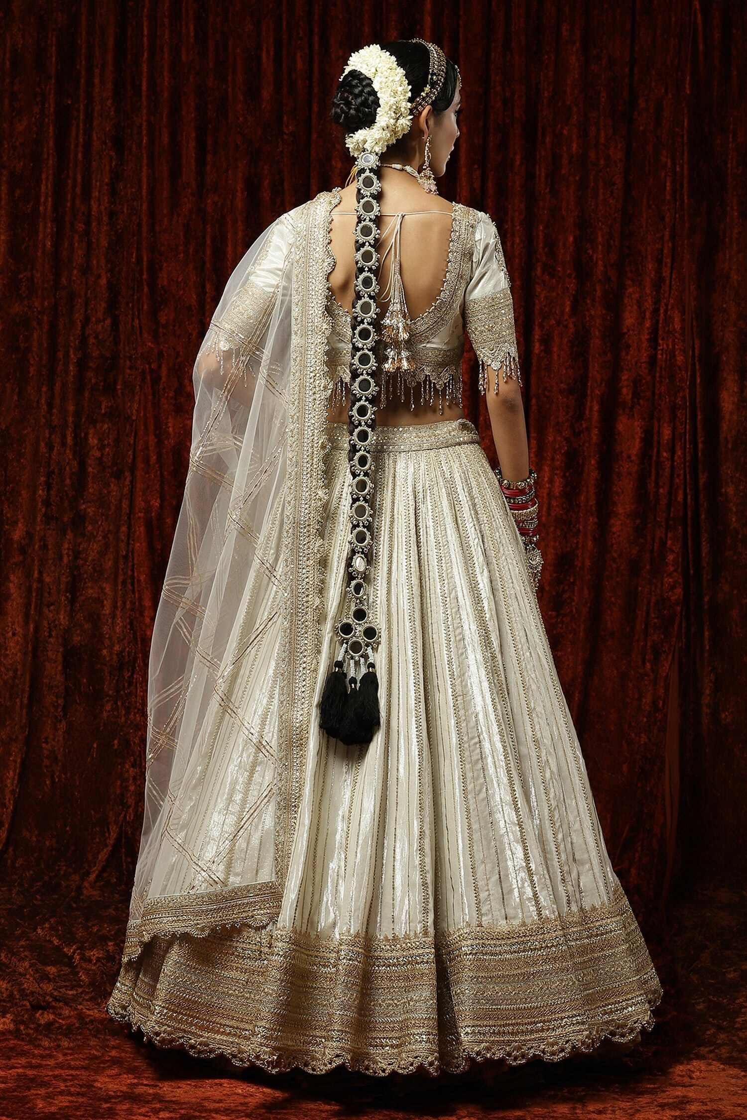 Buy Shikhar Sharma Silver Chandi Chhadee Gota Embellished Lehenga Set ...