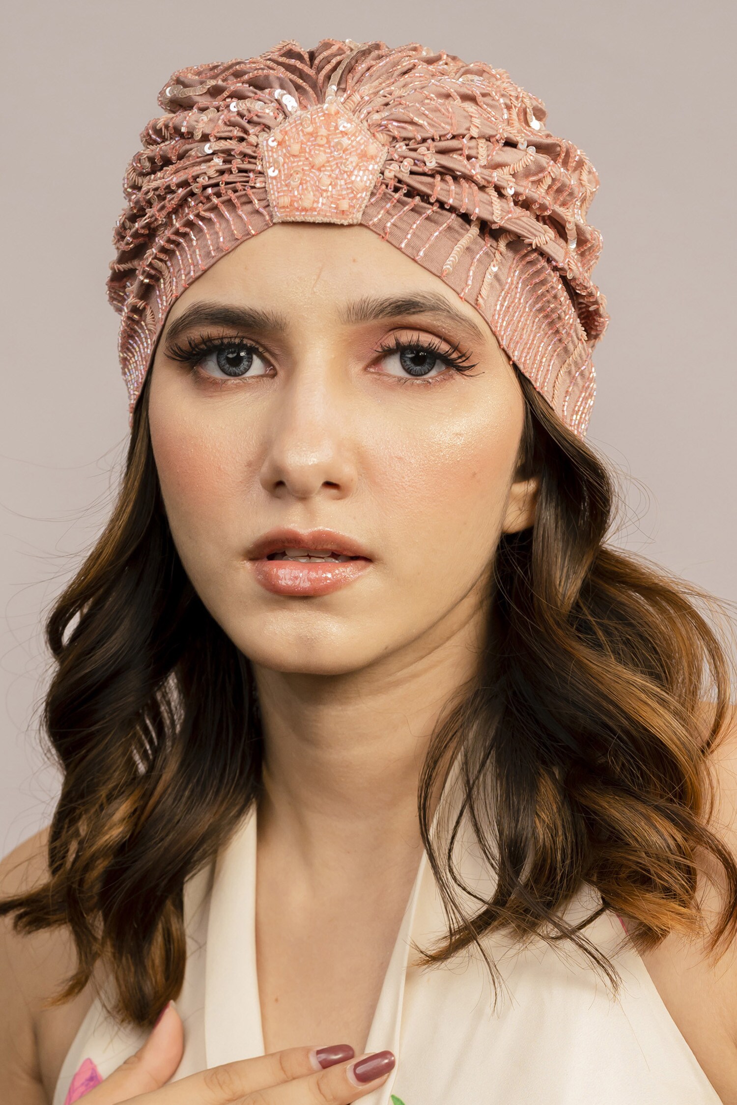 Buy Hair Drama Co. Sequin And Bead Embellished Turban Online | Aza Fashions