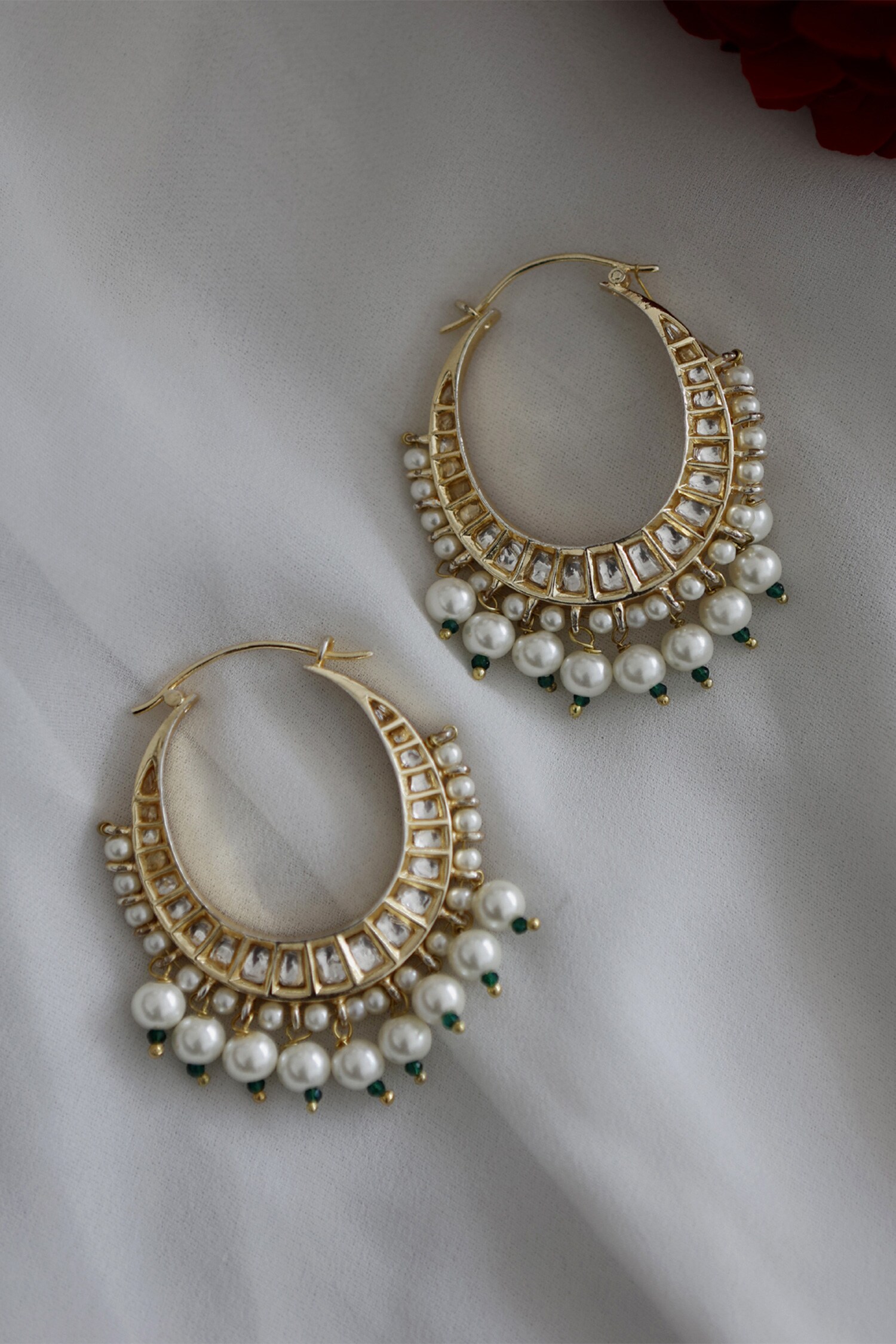 Buy Phiroza Kelly Pearl Embellished Hoop Earrings Online | Aza Fashions
