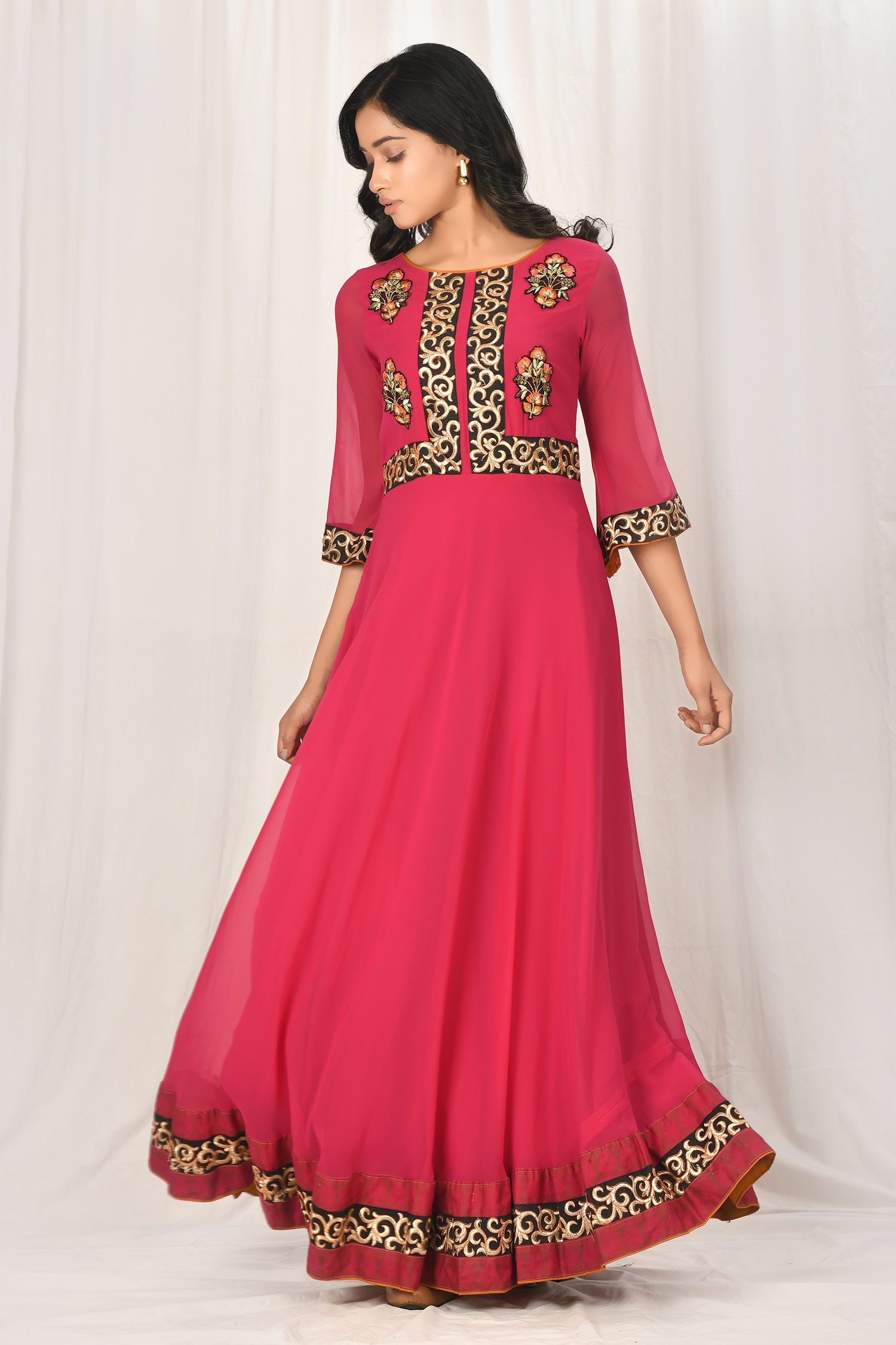 Buy Naintara Bajaj Pink Georgette Embroidered Anarkali And Pant Set ...