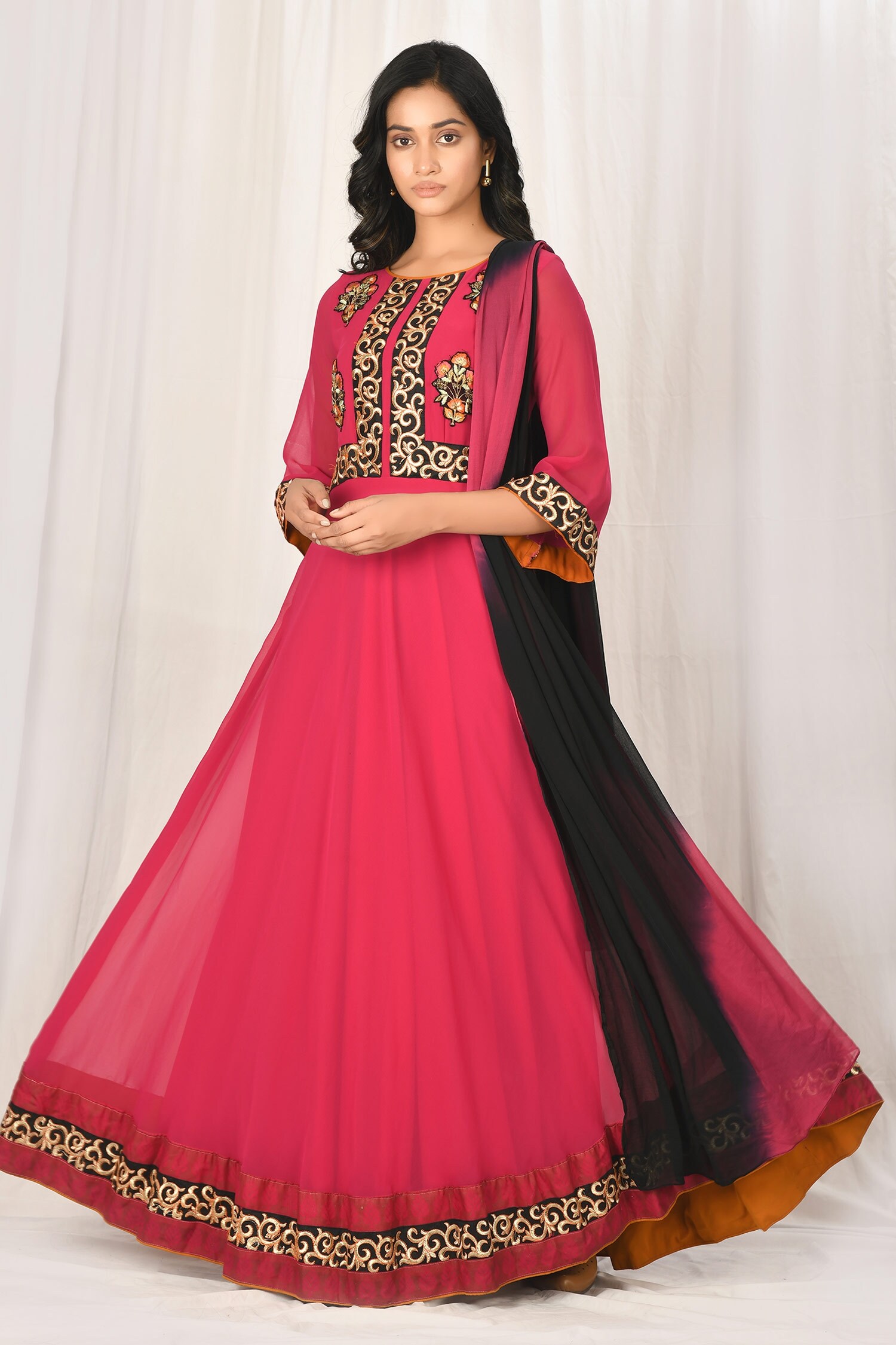 Buy Naintara Bajaj Pink Georgette Embroidered Anarkali Set Online | Aza ...
