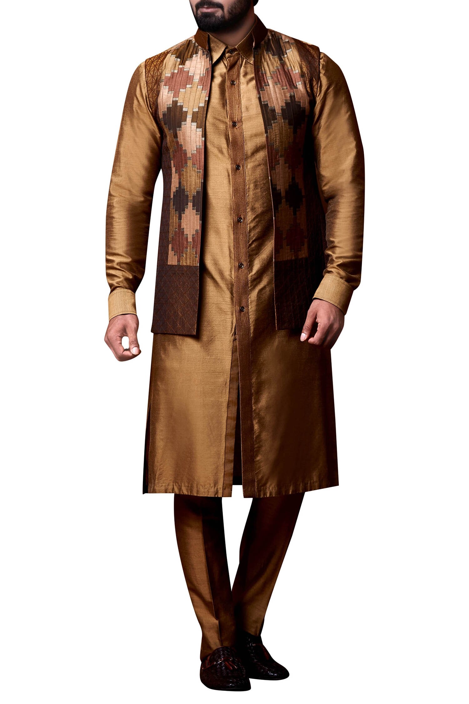 Buy Kunal Anil Tanna Beige Patchwork Bandhi Jacket Set Online | Aza ...