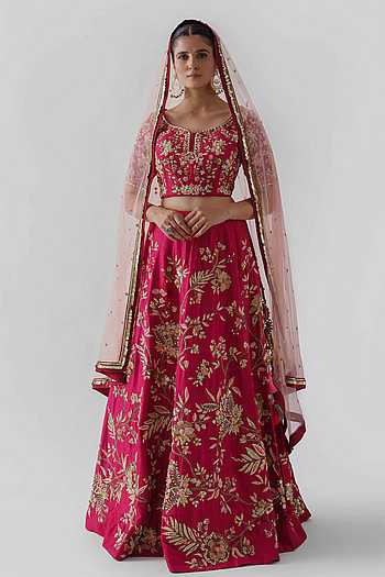 Buy Suruchi Parakh Tussar Silk Zardozi Embroidered Lehenga Set Online ...