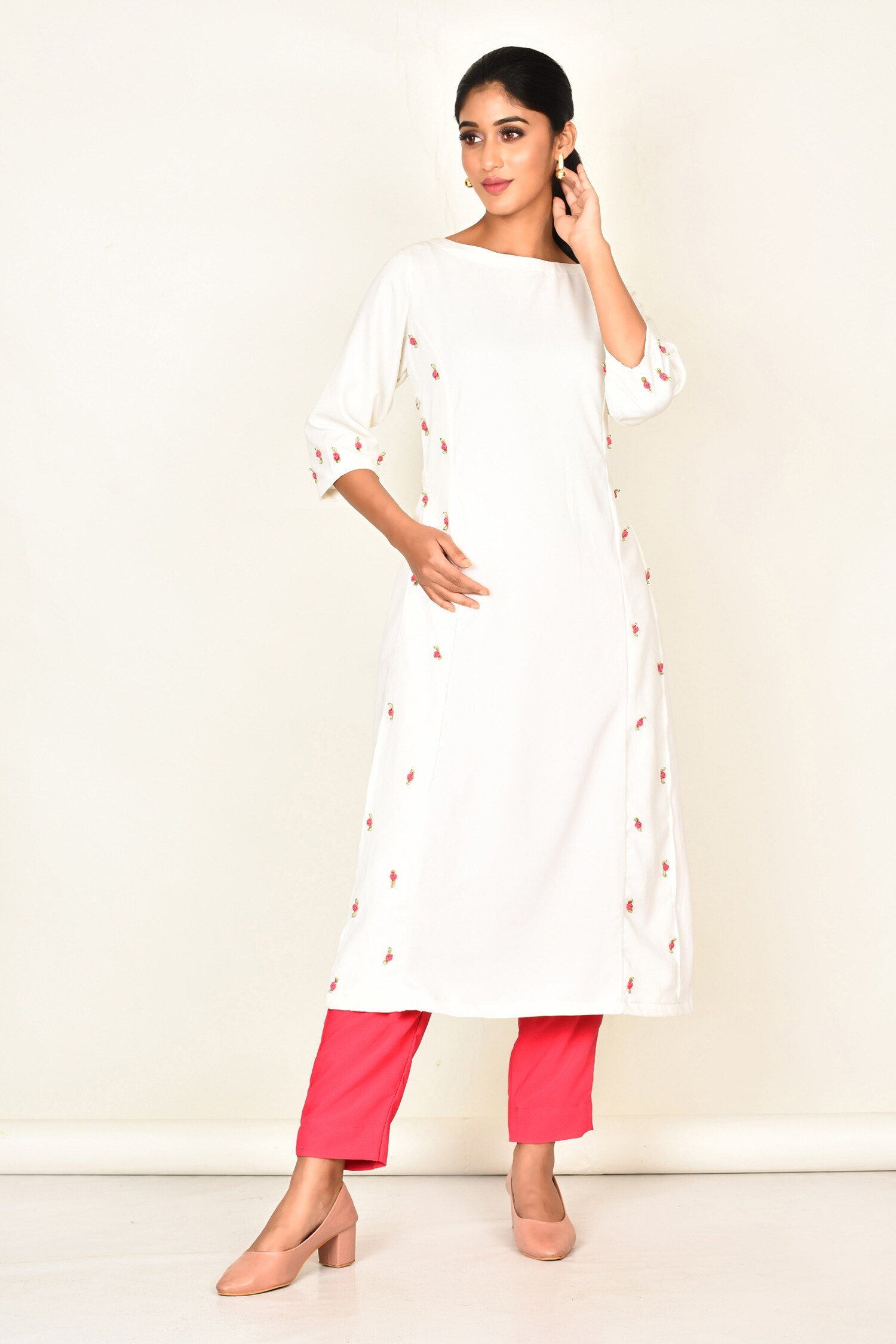 Buy Naintara Bajaj White Italian Embellished Kurta And Pant Set Online ...