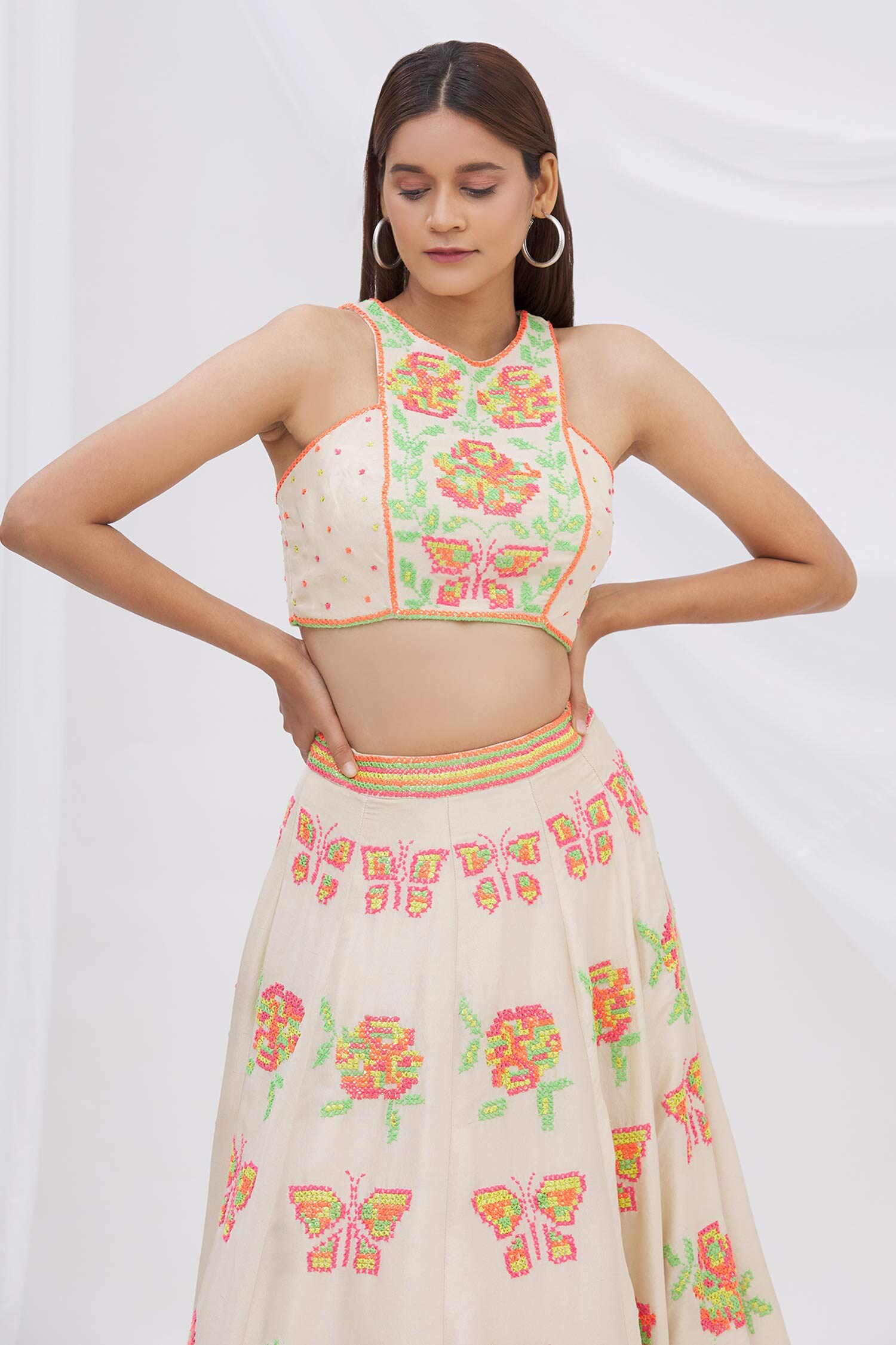 Buy Surily G White Dupion Silk Embroidered Crop Top Online | Aza Fashions