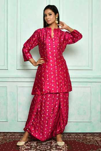 Buy Pinki Sinha Pink Banarasi Silk Kurta And Dhoti Pant Set Online ...