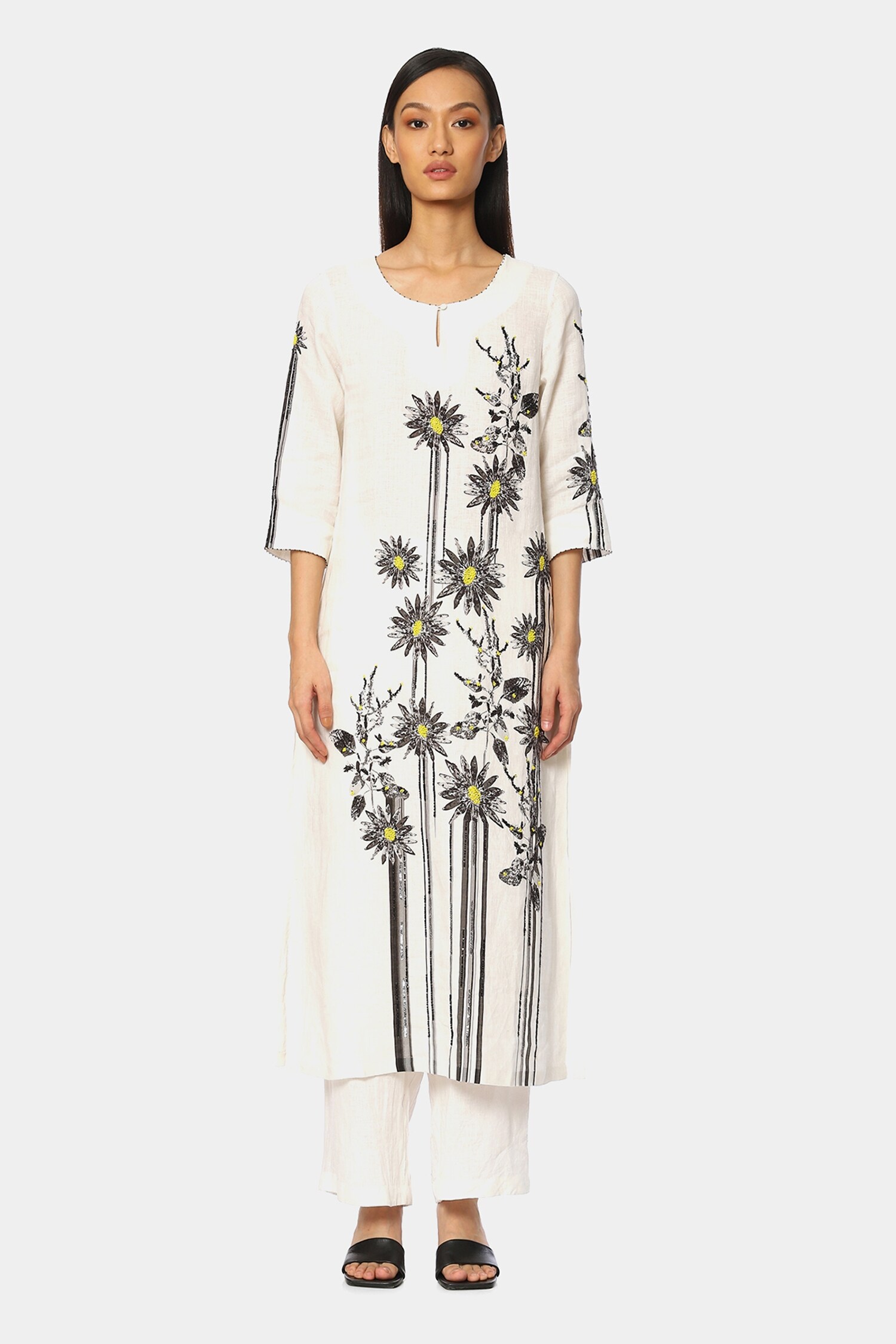 Buy Satya Paul White Linen Kurta And Pant Set Online | Aza Fashions