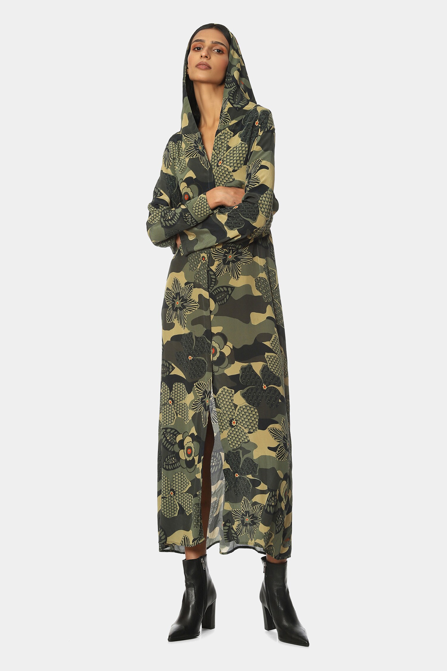 Buy Satya Paul Green Visc Crepe Neighbourhood Floral Pattern Dress ...